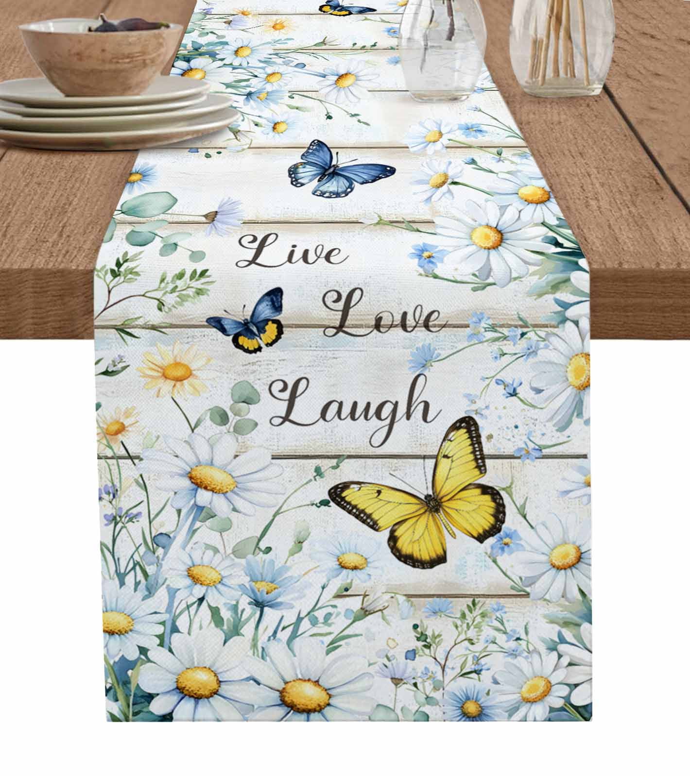 Boanket Daisy Butterfly Table Runner - 90 Inch Long, Kitchen Dining ...