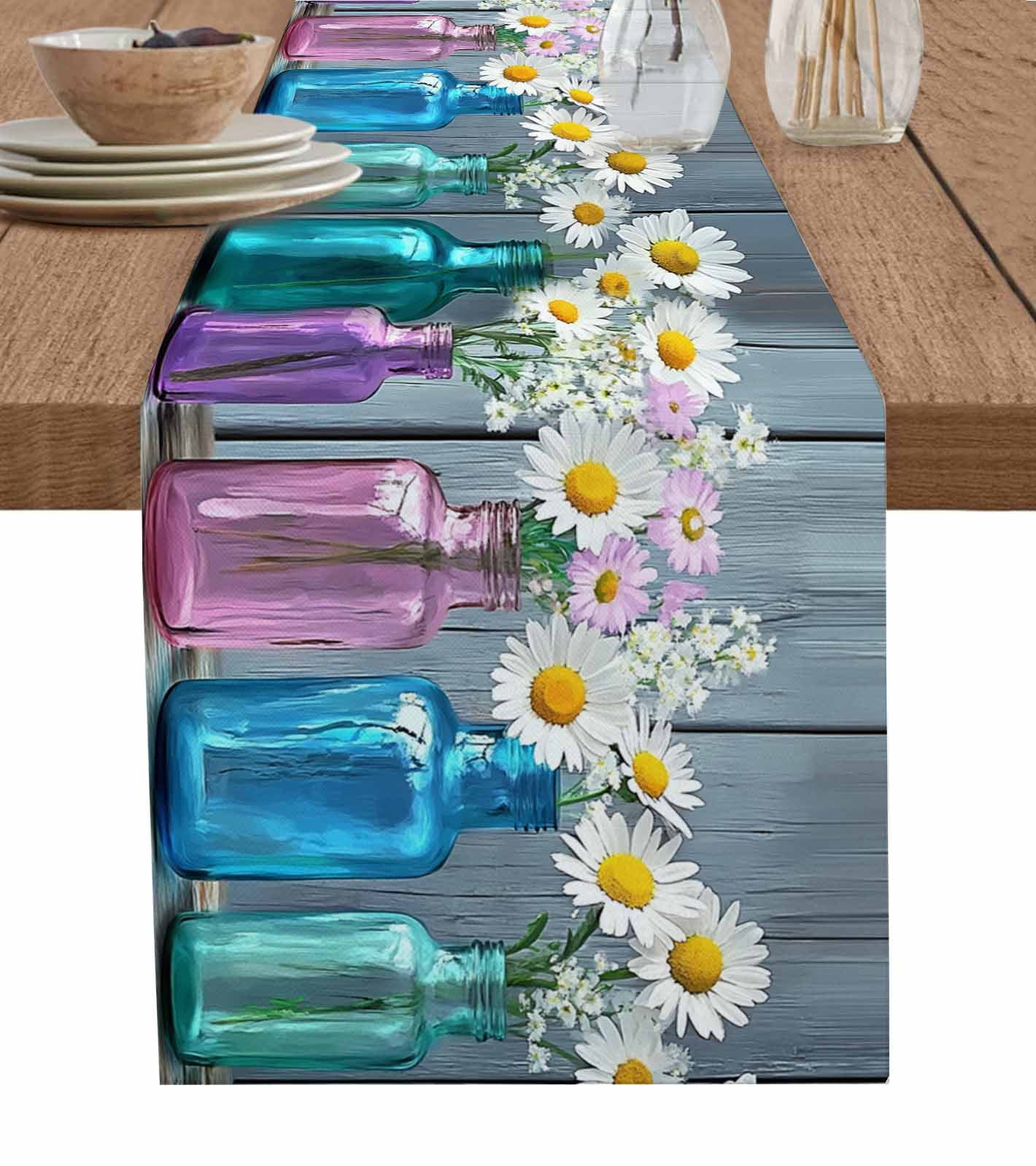 Boanket Daisy Flower Table Runner - 90 Inch Long, Kitchen Dining Table Runner Dresser Scarves ...