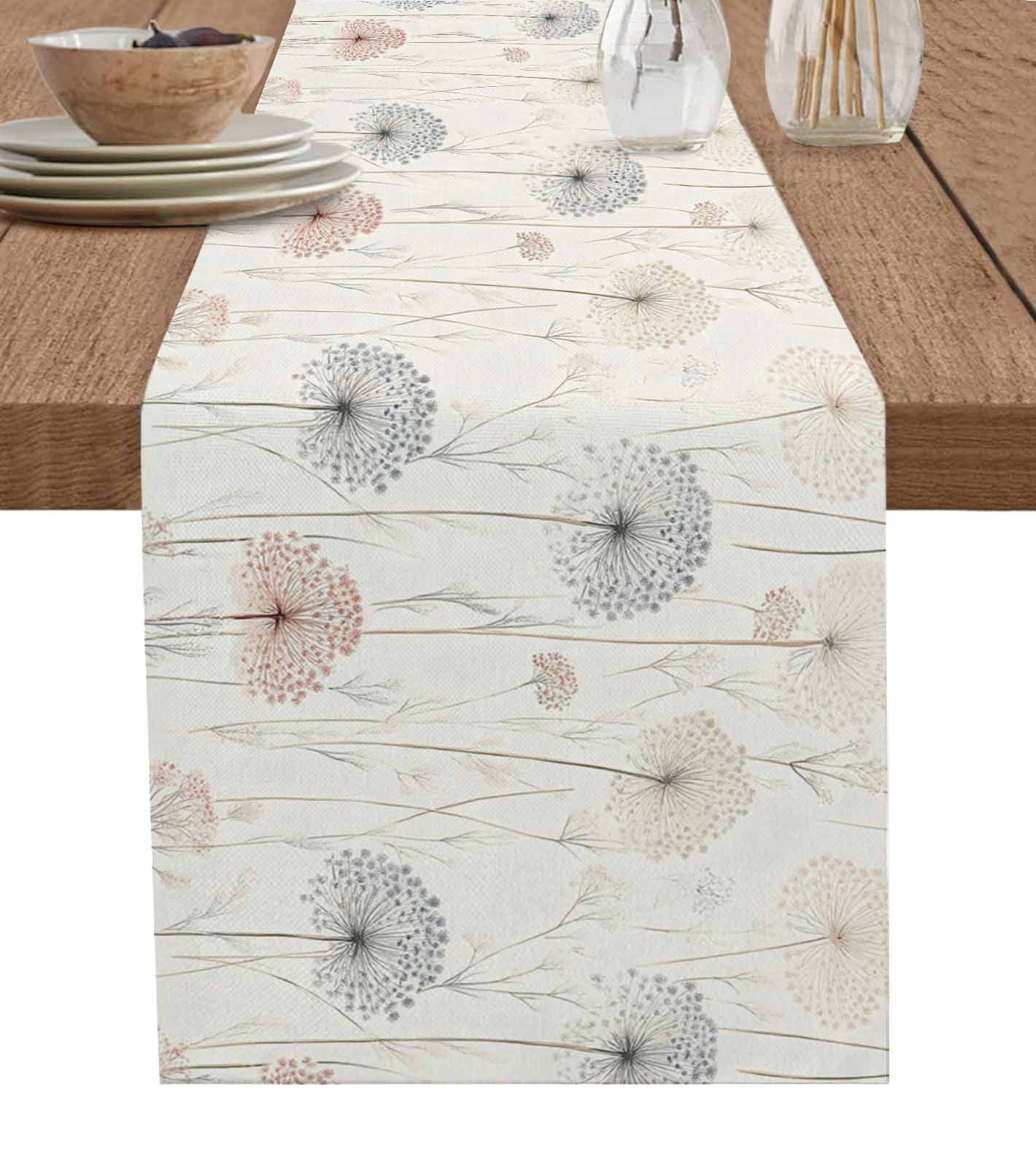 Boanket Dandelion Retro Leaves Table Runner - 90 Inch Long, Kitchen Dining Table Runner Dresser ...