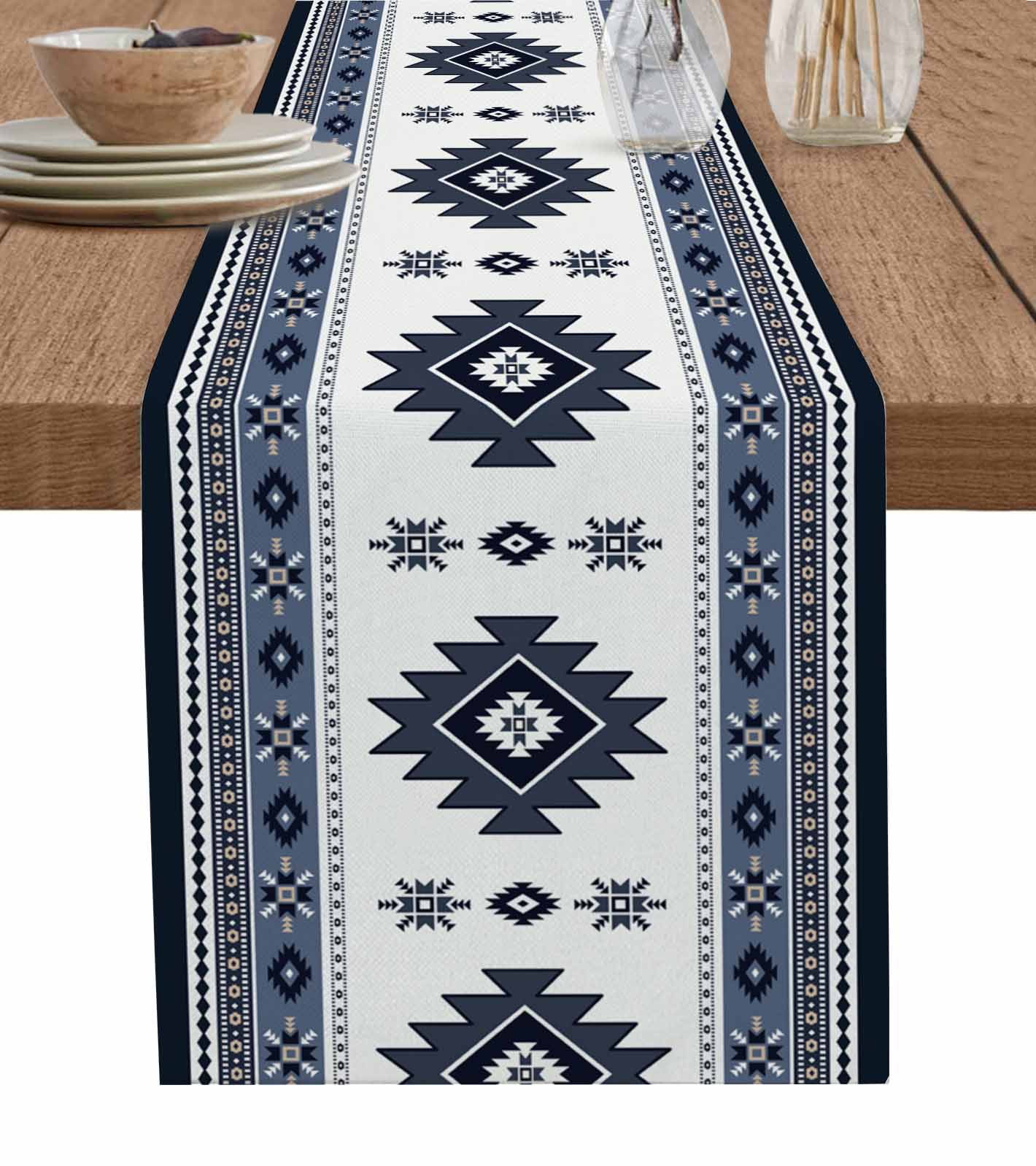 Boanket Dark Blue Boho Table Runner - 48 Inch Long, Kitchen Dining ...