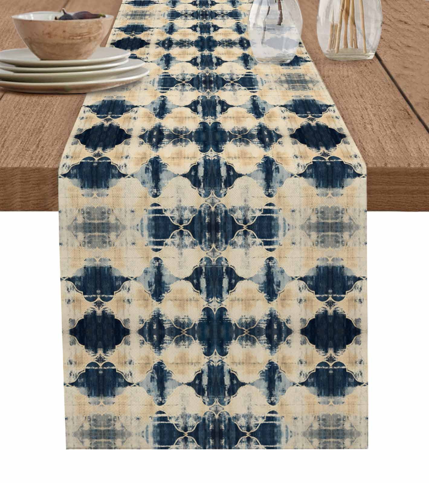 Boanket Dark Blue Boho Table Runner - 60 Inch Long, Kitchen Dining ...