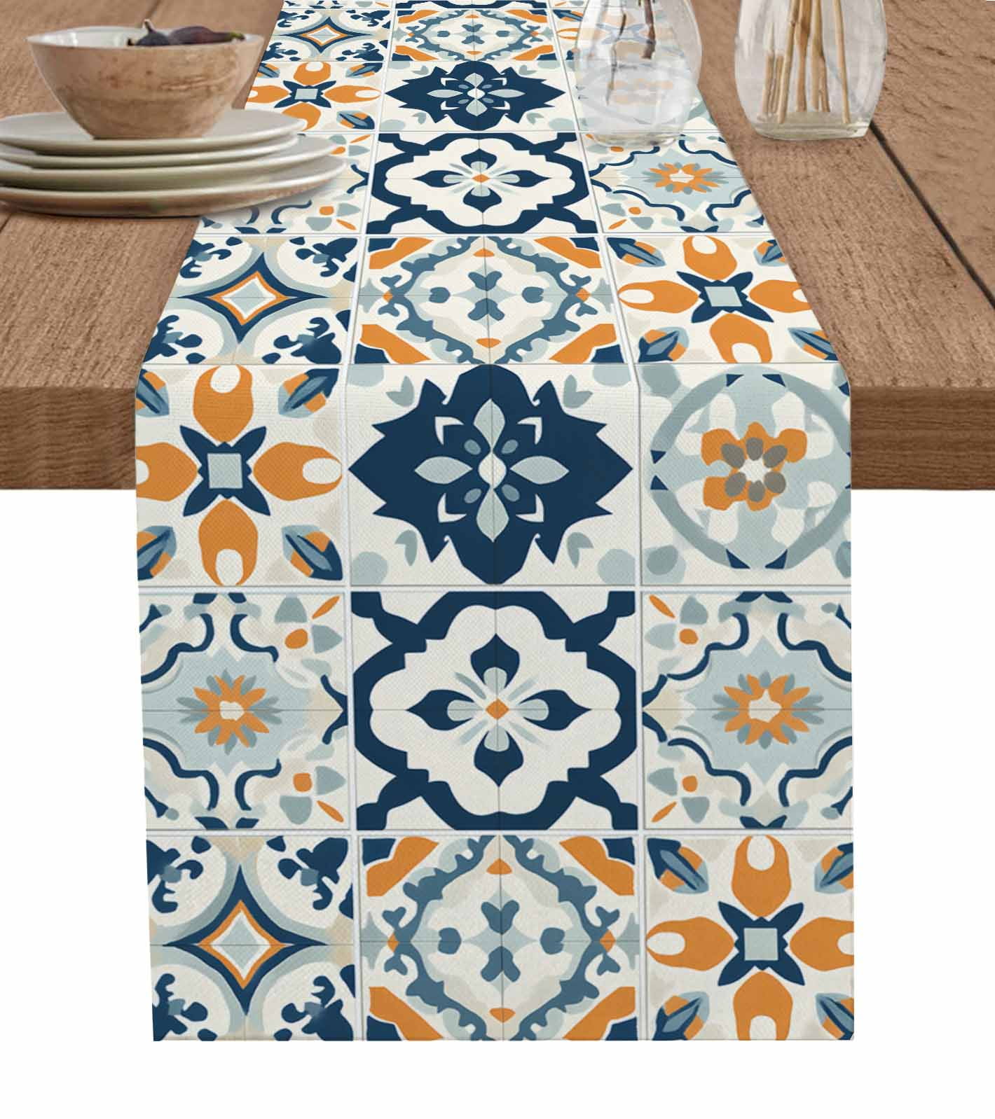 Boanket Ethnic Plaid Table Runner - 120 Inch Long, Kitchen Dining Table ...
