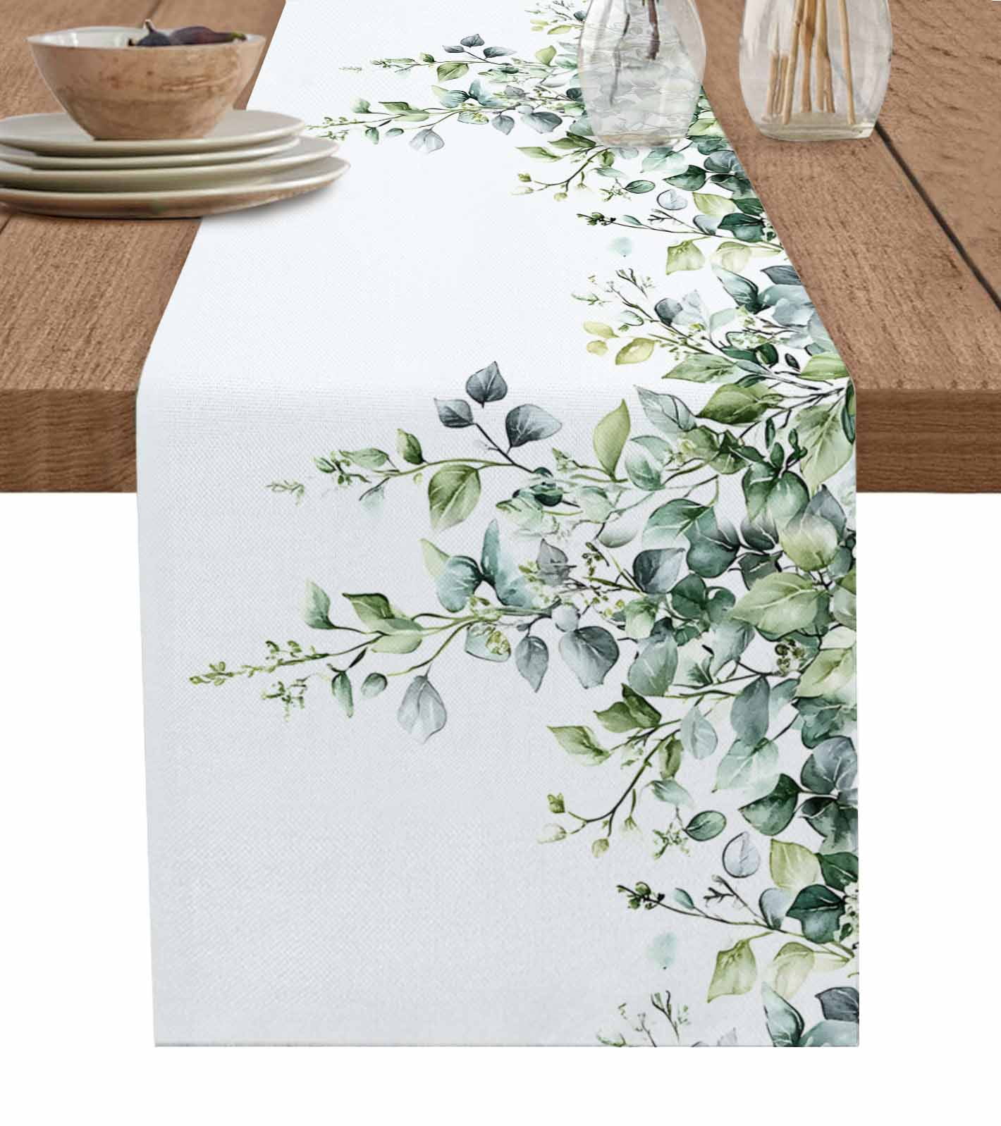 Boanket Eucalyptus Leaves Table Runner - 108 Inch Long, Kitchen Dining ...