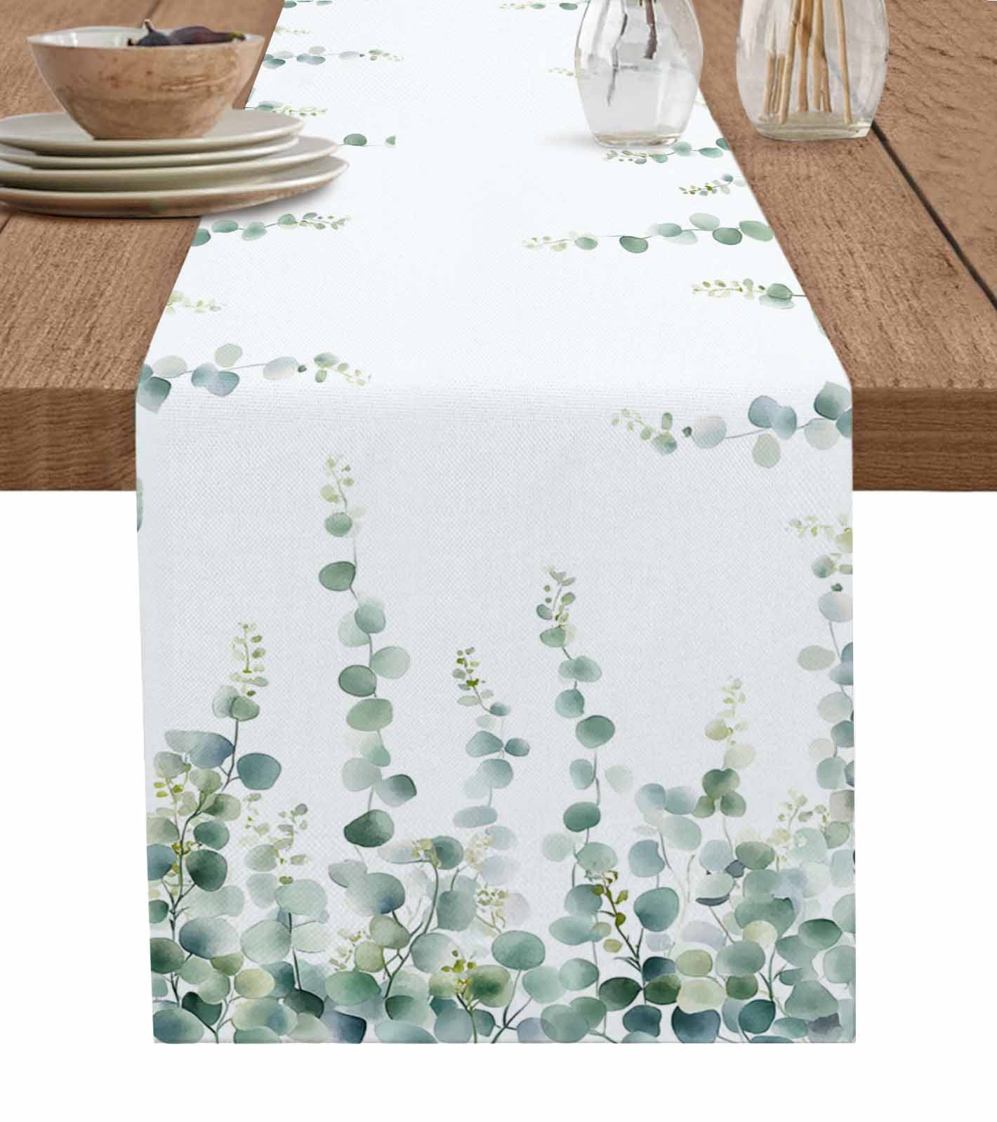 Boanket Eucalyptus Leaves Table Runner - 72 Inch Long, Kitchen Dining ...