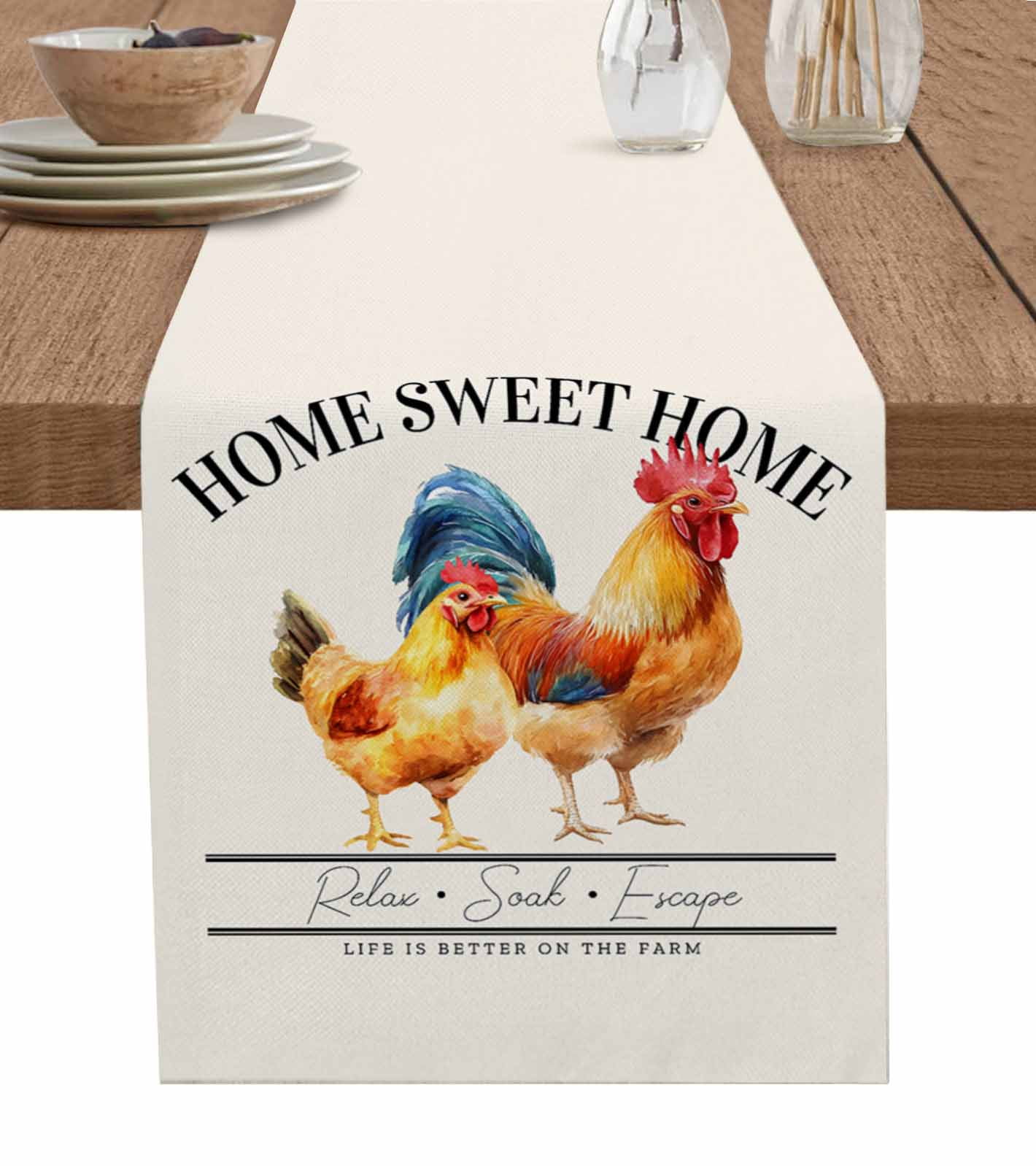Boanket Farmhouse Rooster Table Runner - 90 Inch Long, Kitchen Dining ...