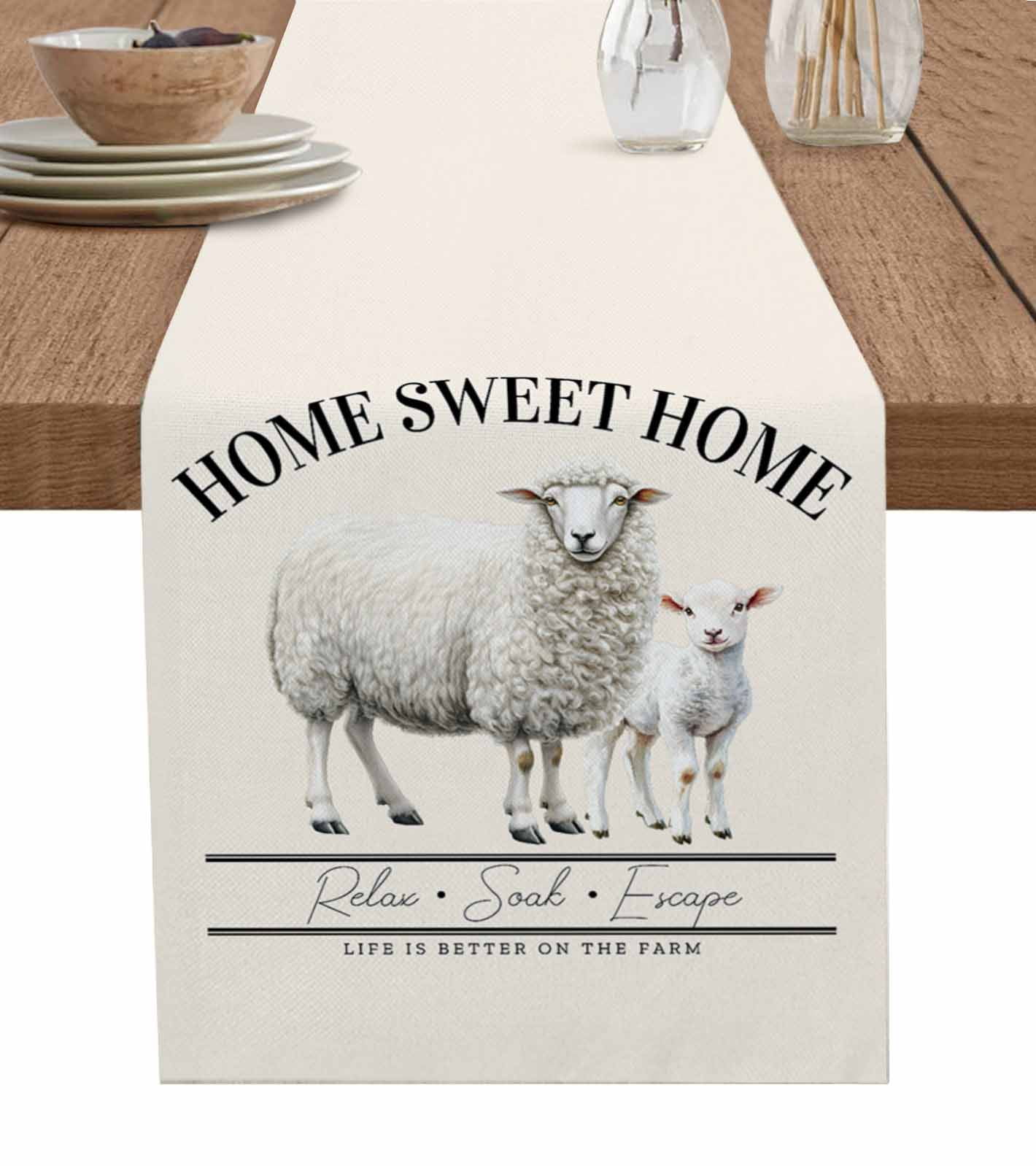 Boanket Farmhouse Sheep Table Runner - 90 Inch Long, Kitchen Dining ...