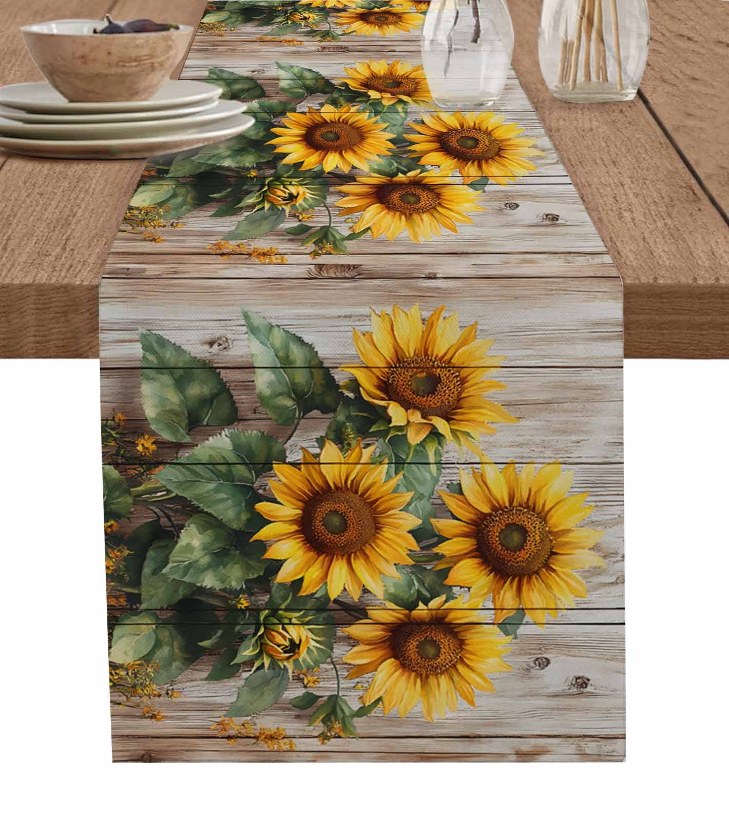 Boanket Farmhouse Sunflower Table Runner - 72 Inch Long, Kitchen Dining ...