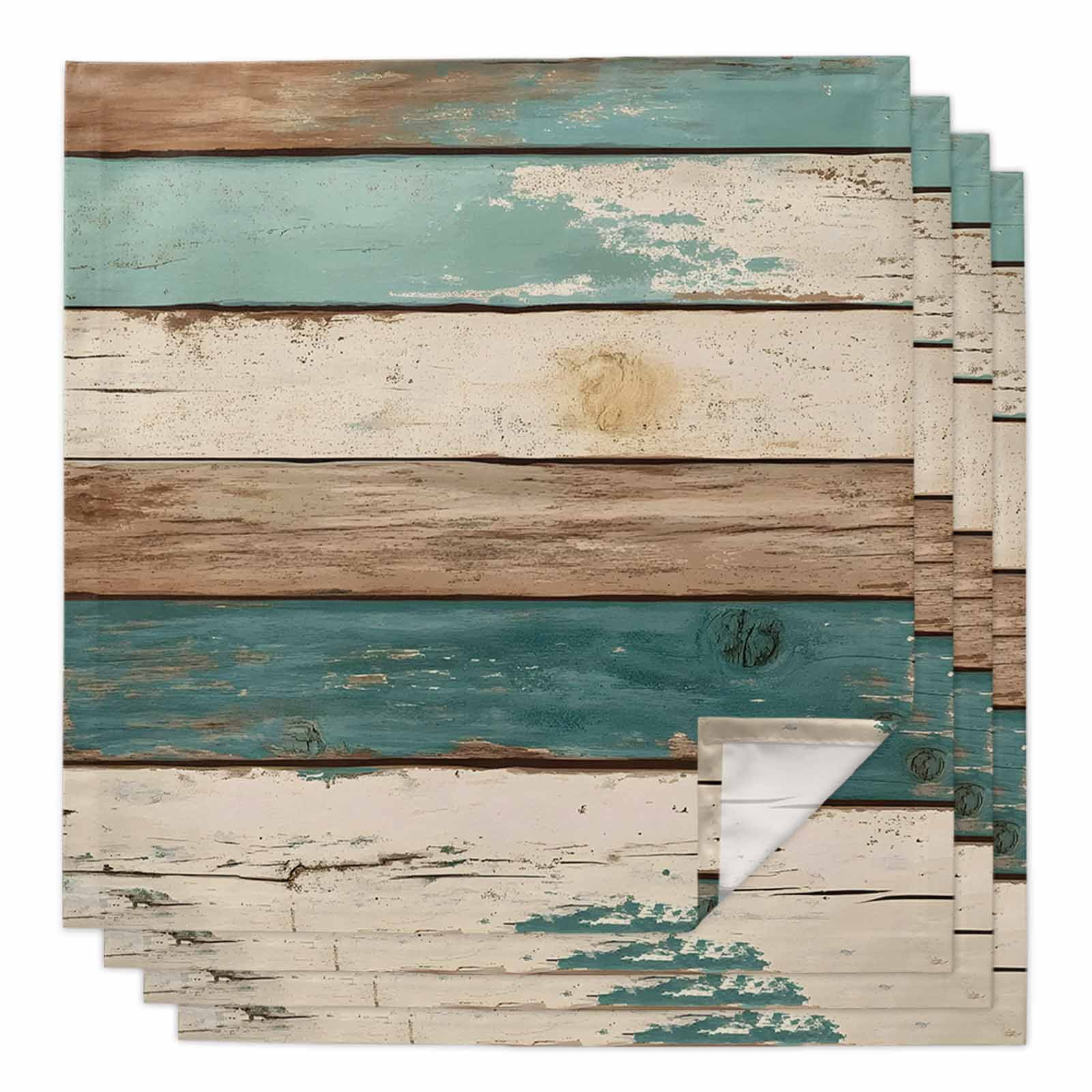 Boanket Farmhouse Teal Brown Cloth Napkins Set of 4, Holiday Napkins ...