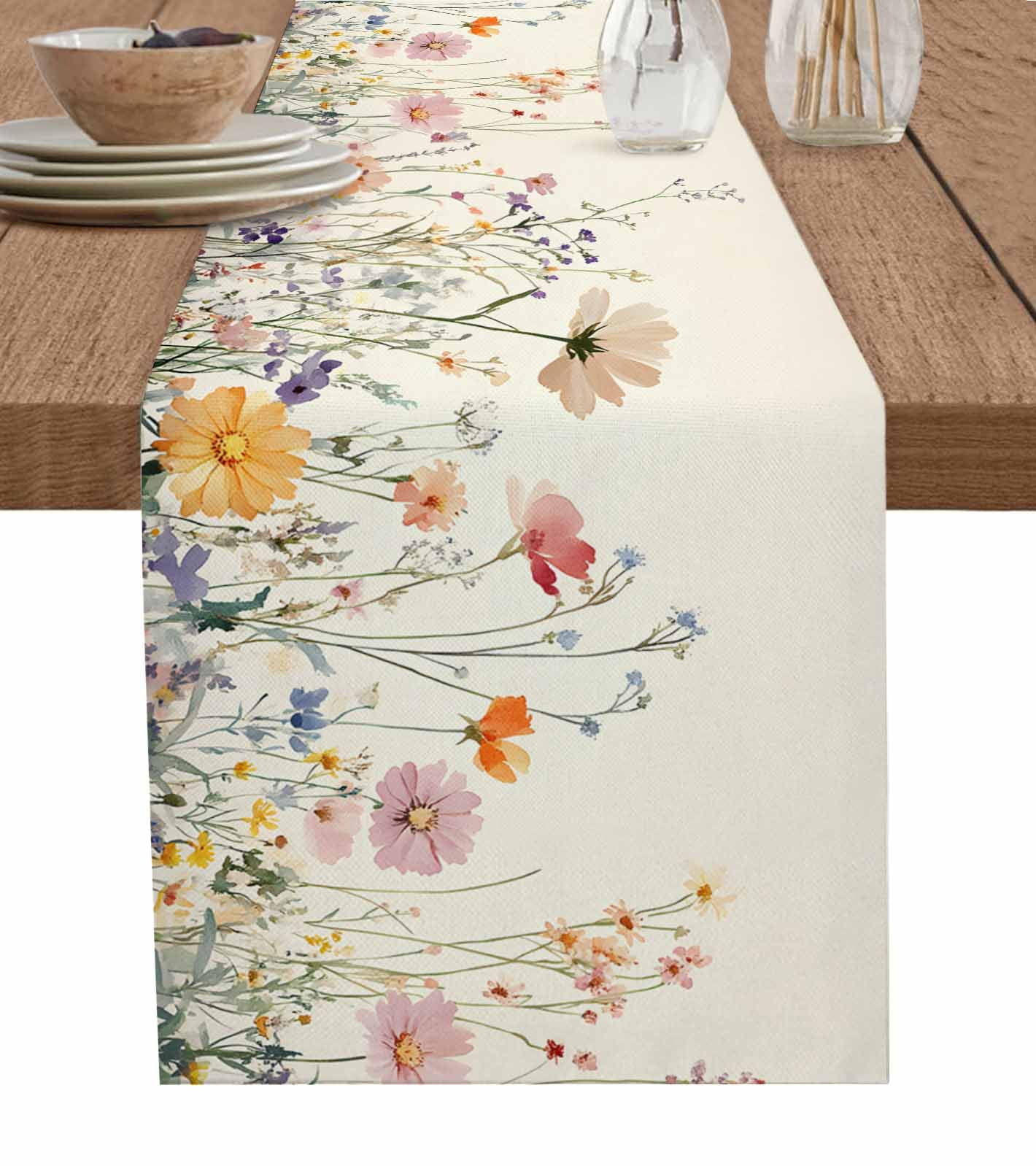 Boanket Floral Botanical Spring Table Runner - 48 Inch Long, Kitchen Dining Table Runner Dresser ...