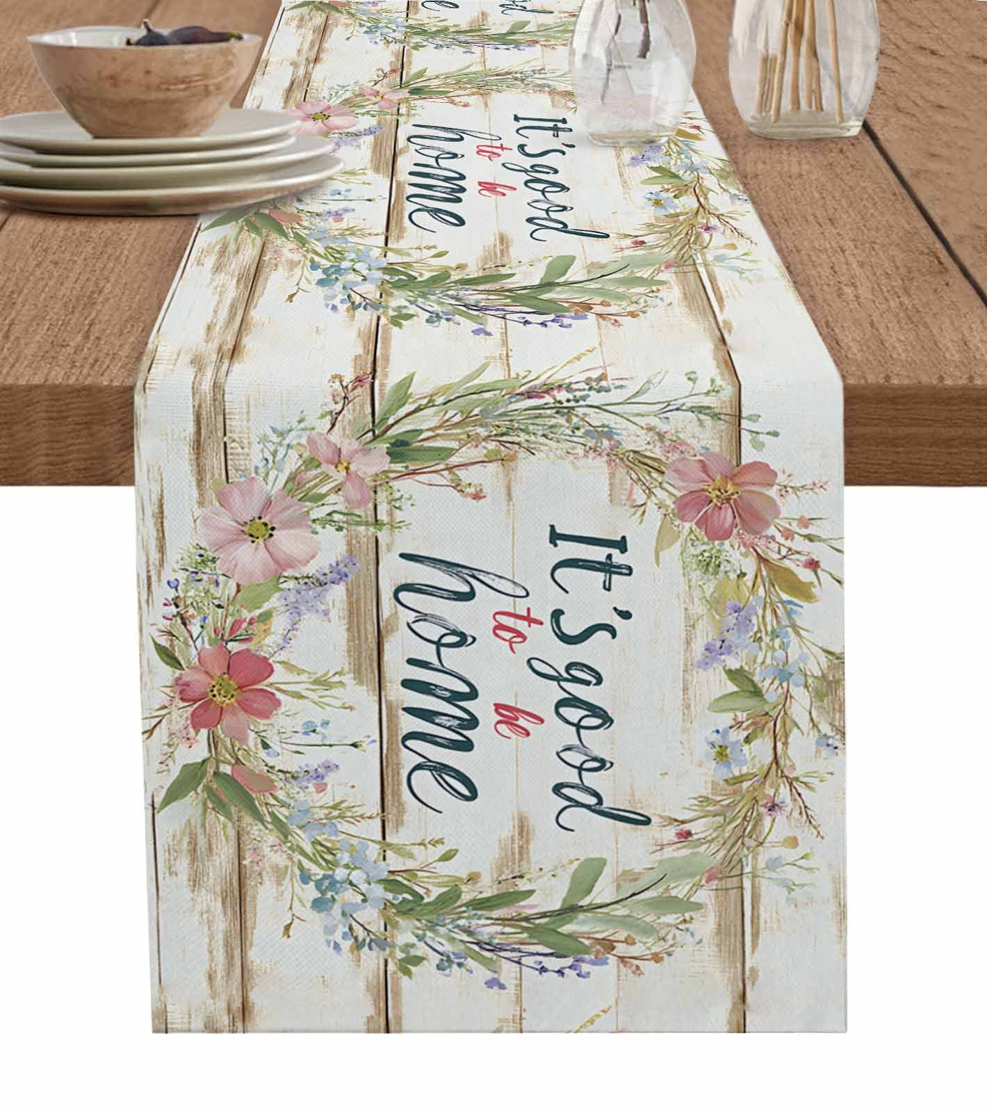 Boanket Floral Botanical Wreath Table Runner - 120 Inch Long, Kitchen ...