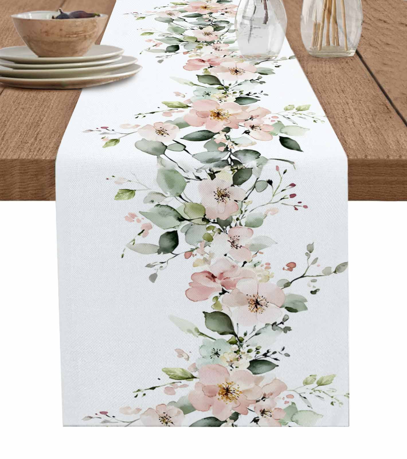 Boanket Floral Eucalyptus Leaves Table Runner - 72 Inch Long, Kitchen ...