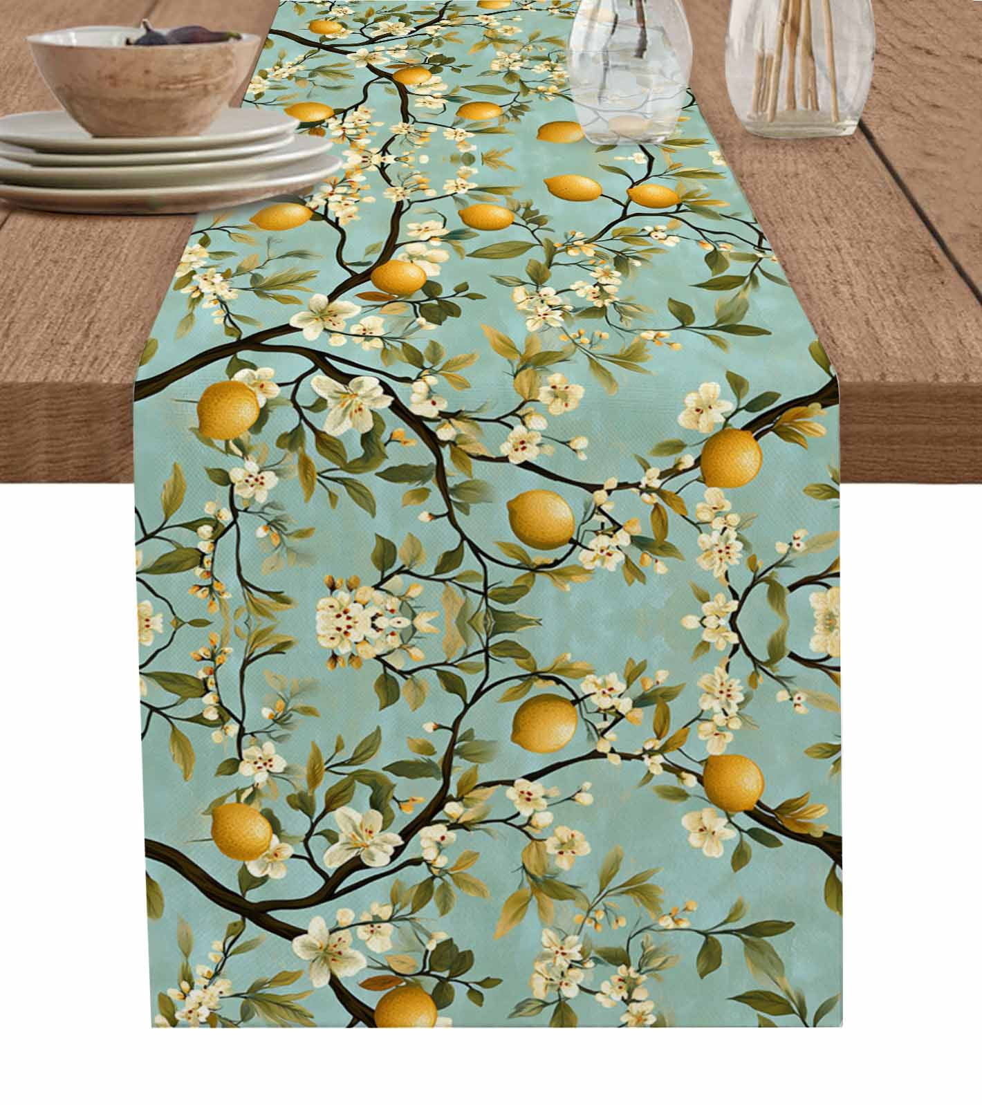 Boanket Flower Lemon Table Runner - 90 Inch Long, Kitchen Dining Table ...