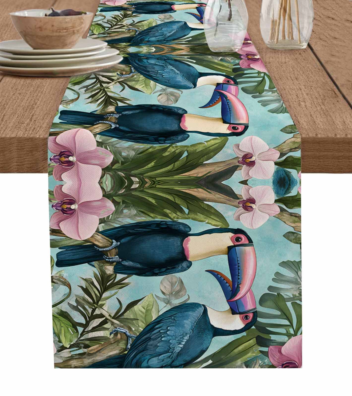 Boanket Flower Parrot Table Runner - 108 Inch Long, Kitchen Dining ...