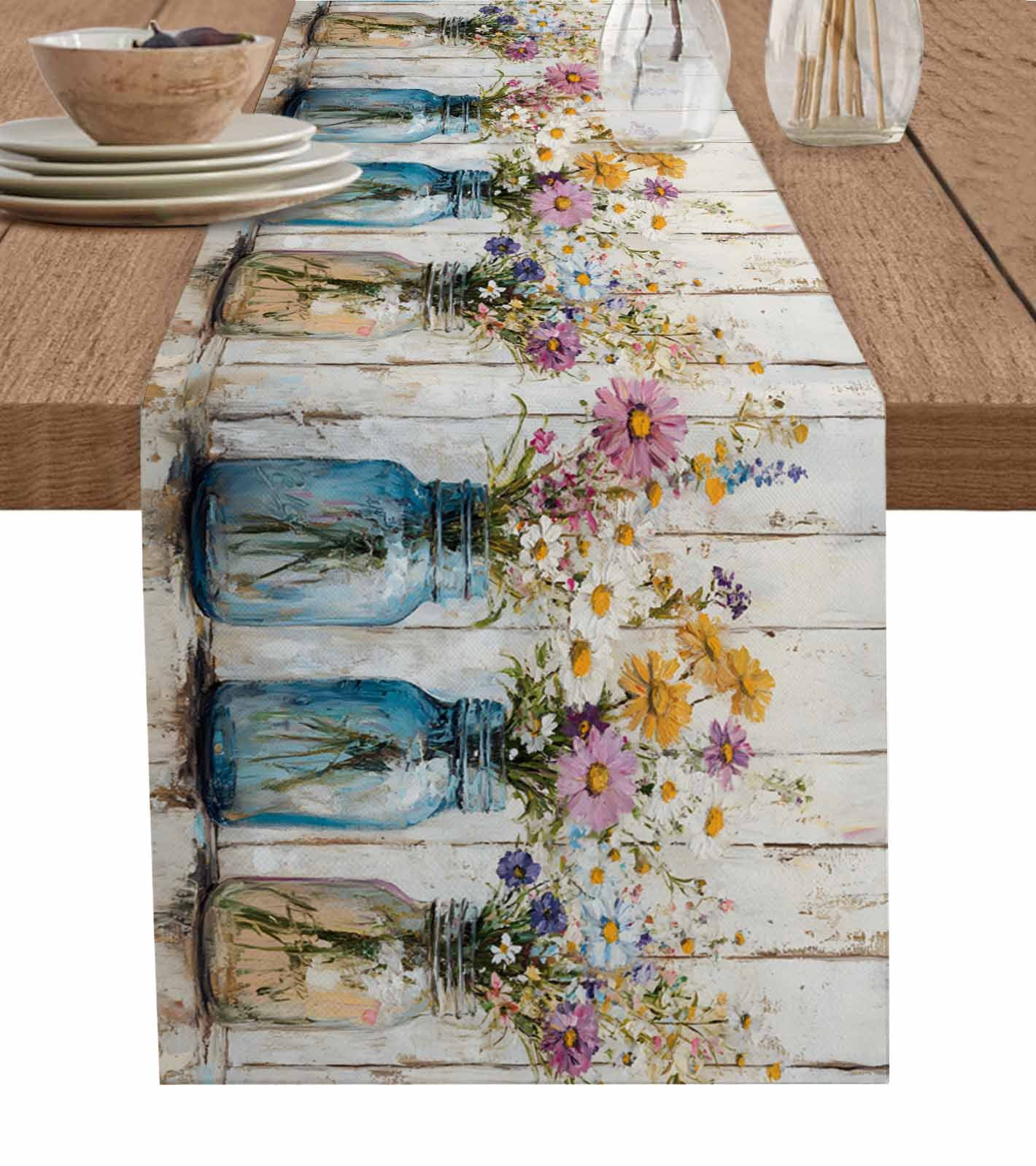 Boanket Flowers Table Runner - 48 Inch Long, Kitchen Dining Table ...