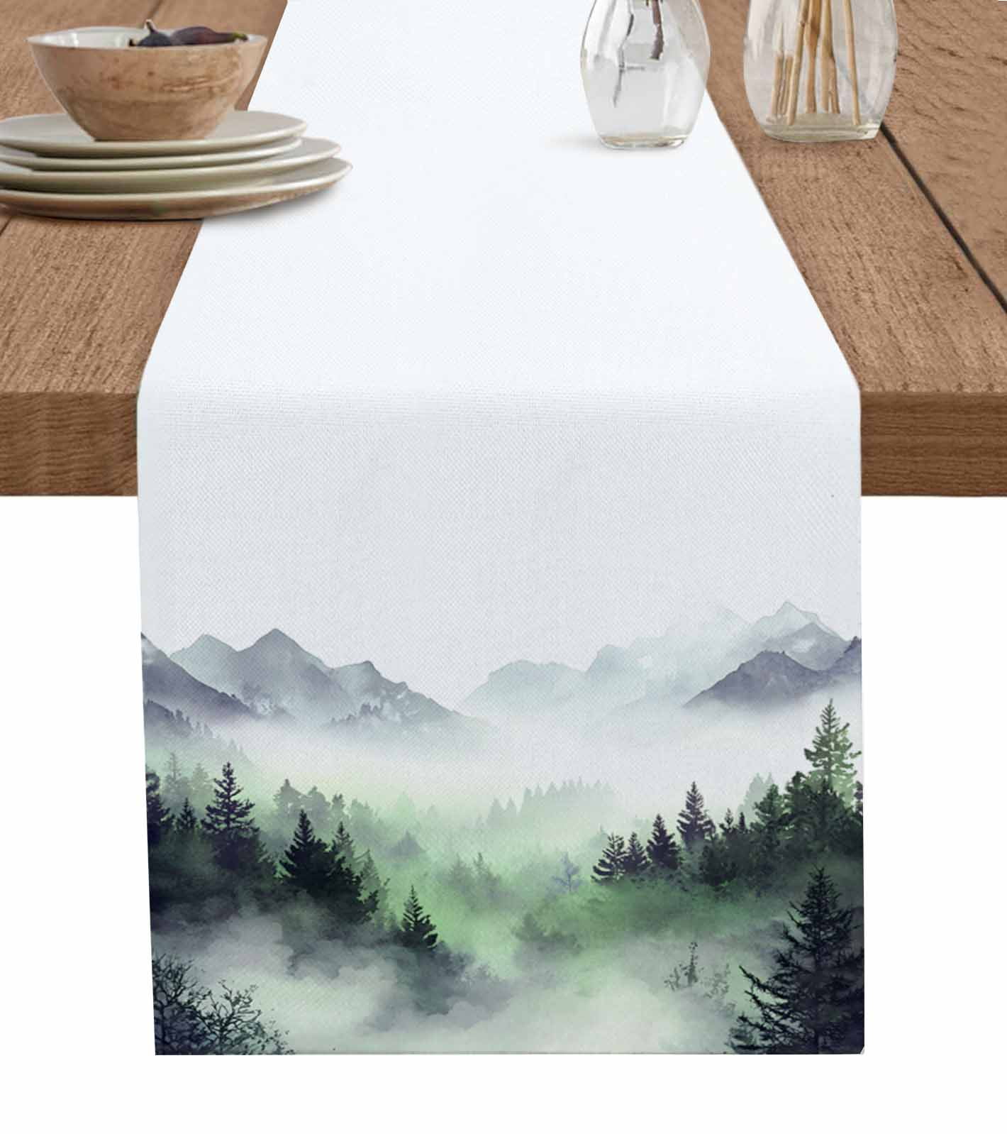 Boanket Foggy Forest Table Runner - 90 Inch Long, Kitchen Dining Table ...