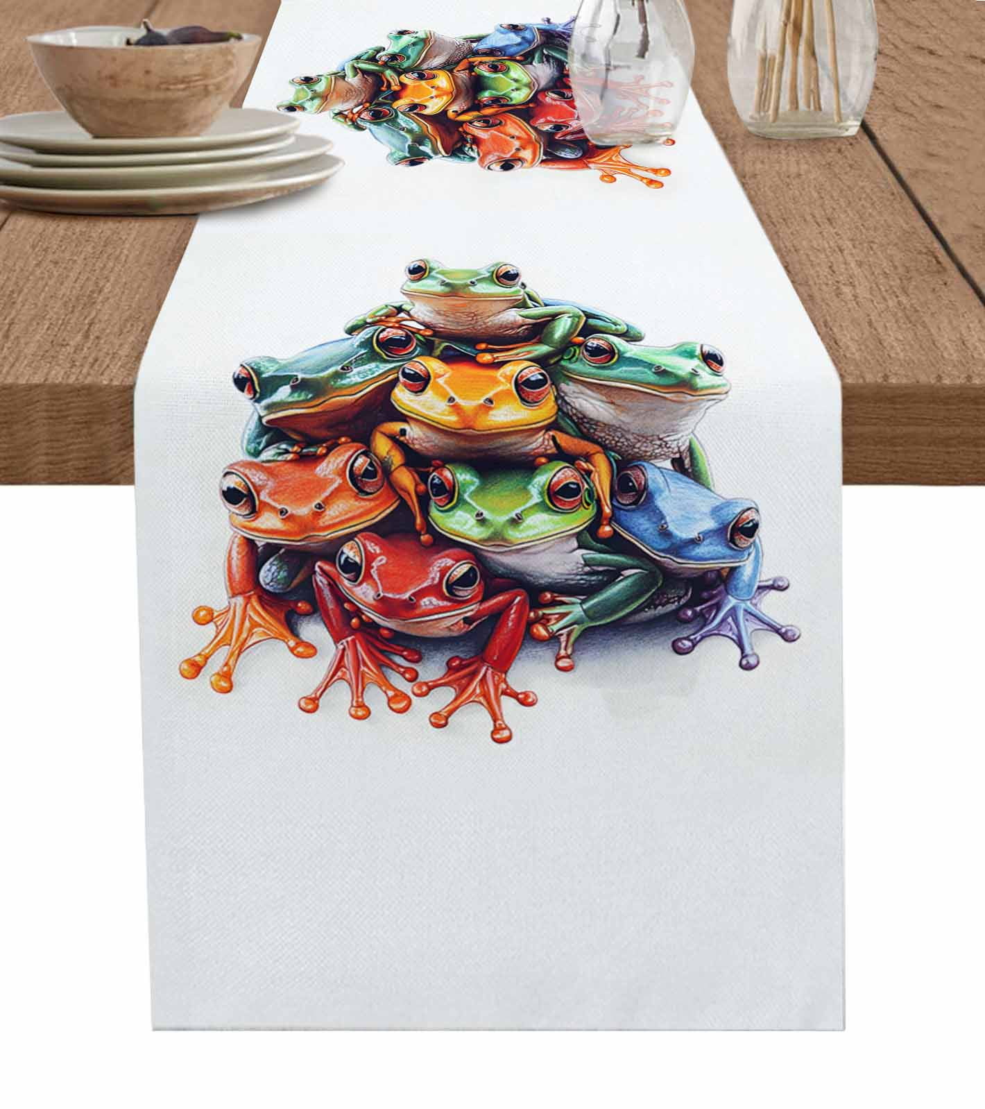 Boanket Frogs Prints Table Runner - 60 Inch Long, Kitchen Dining Table ...