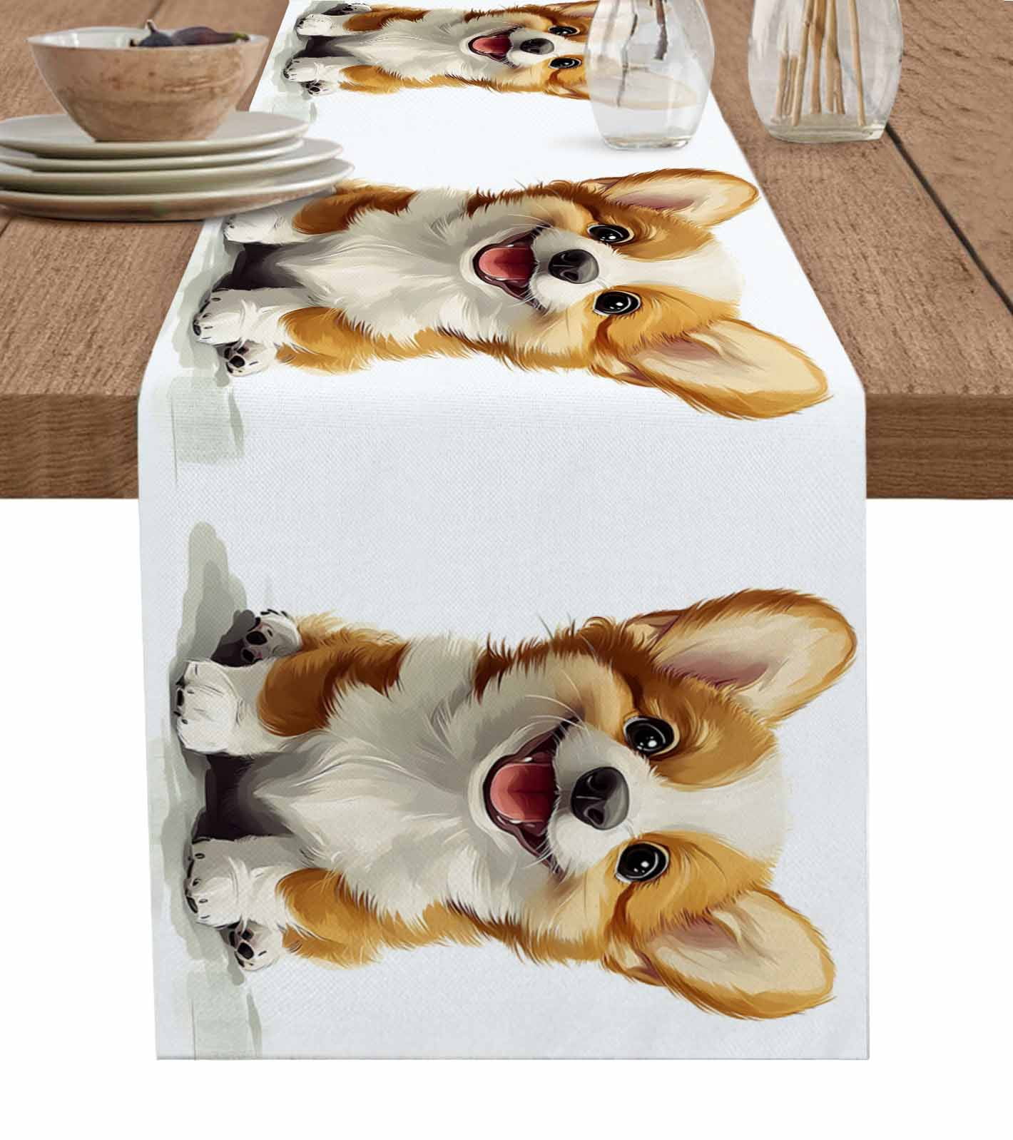 Boanket Funny Puppy Table Runner - 48 Inch Long, Kitchen Dining Table ...