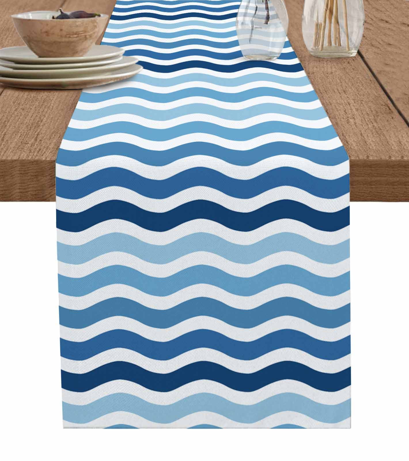 Boanket Geometric Blue Ombre Table Runner - 90 Inch Long, Kitchen Dining Table Runner Dresser ...