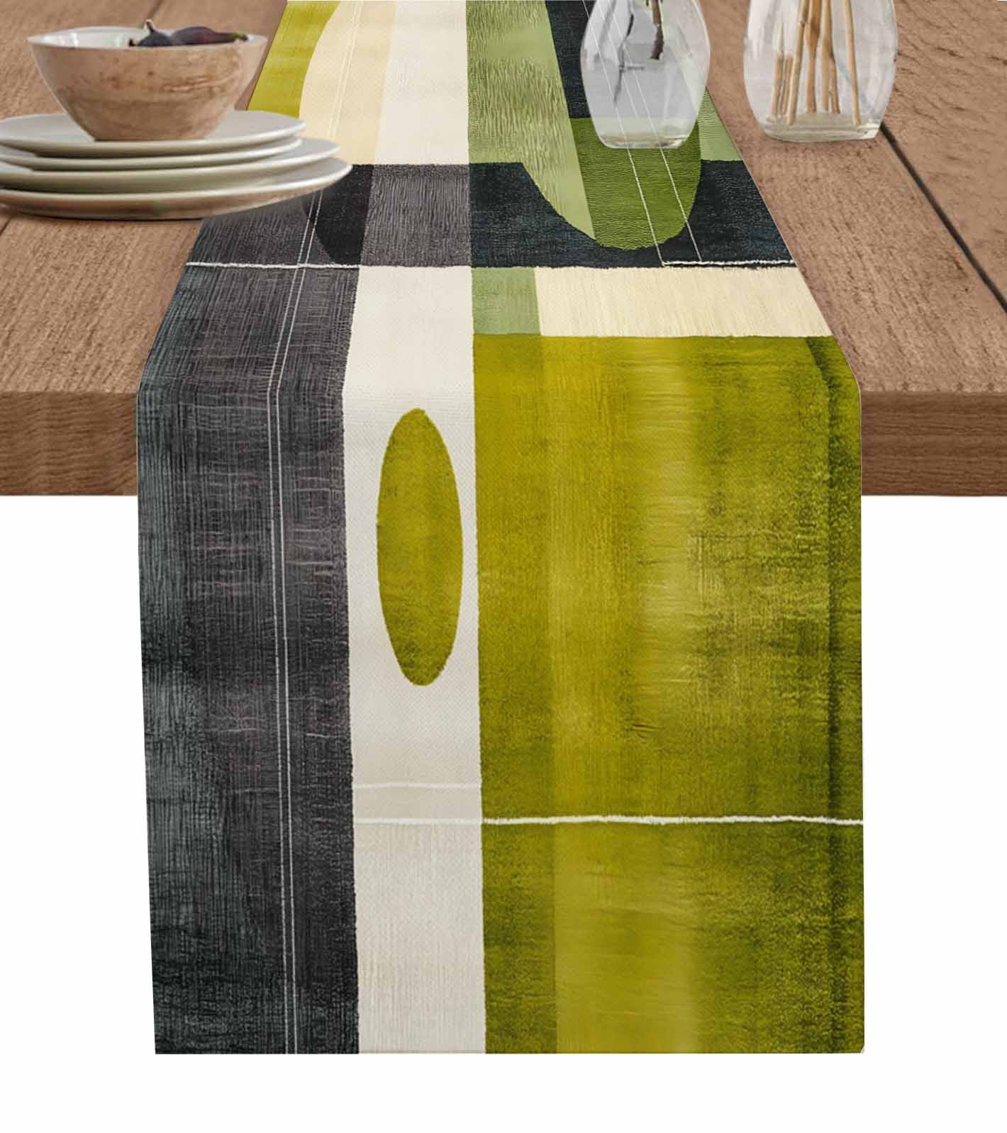 Boanket Geometric Green Table Runner - 36 Inch Long, Kitchen Dining ...