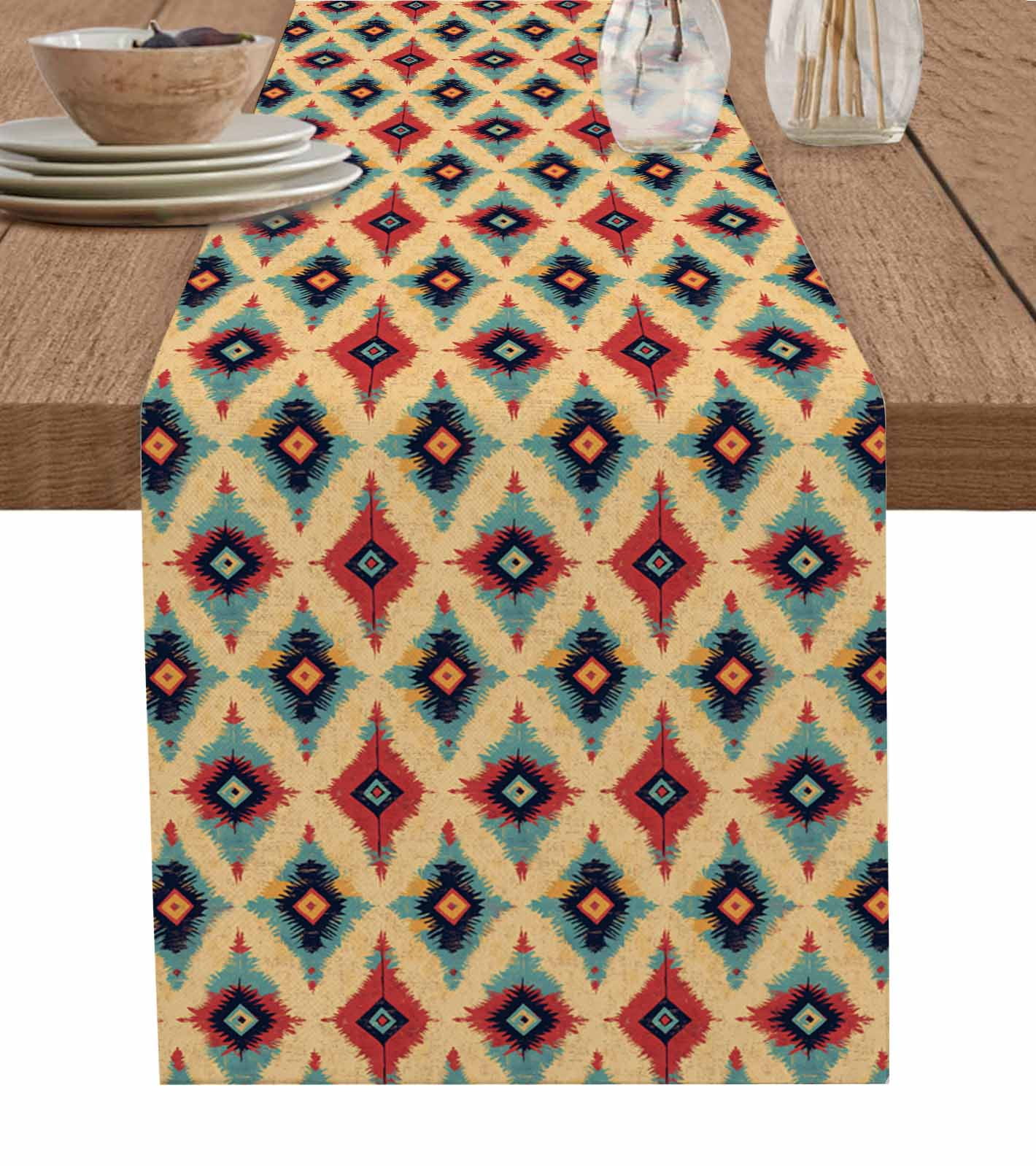 Boanket Geometric Table Runner - 60 Inch Long, Kitchen Dining Table ...
