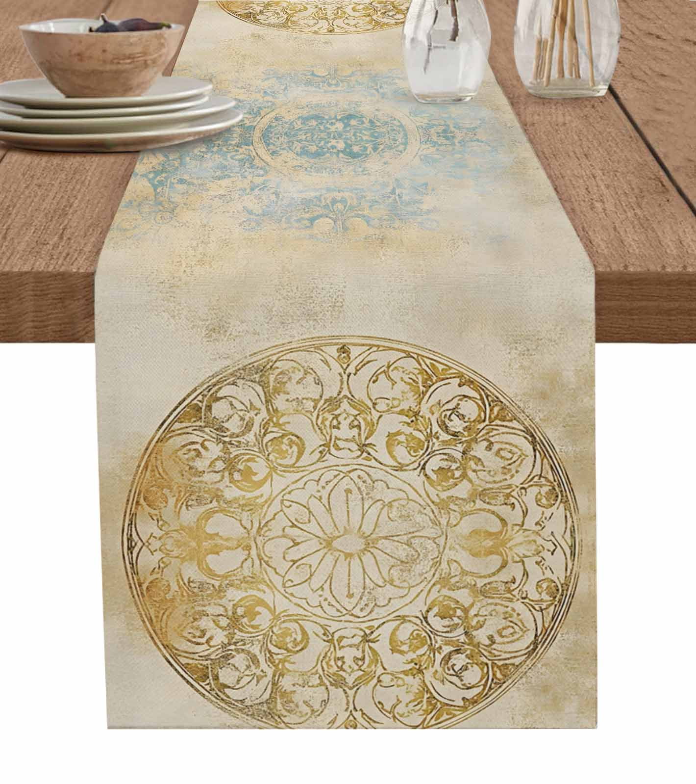 Boanket Golden Floral Table Runner - 108 Inch Long, Kitchen Dining ...