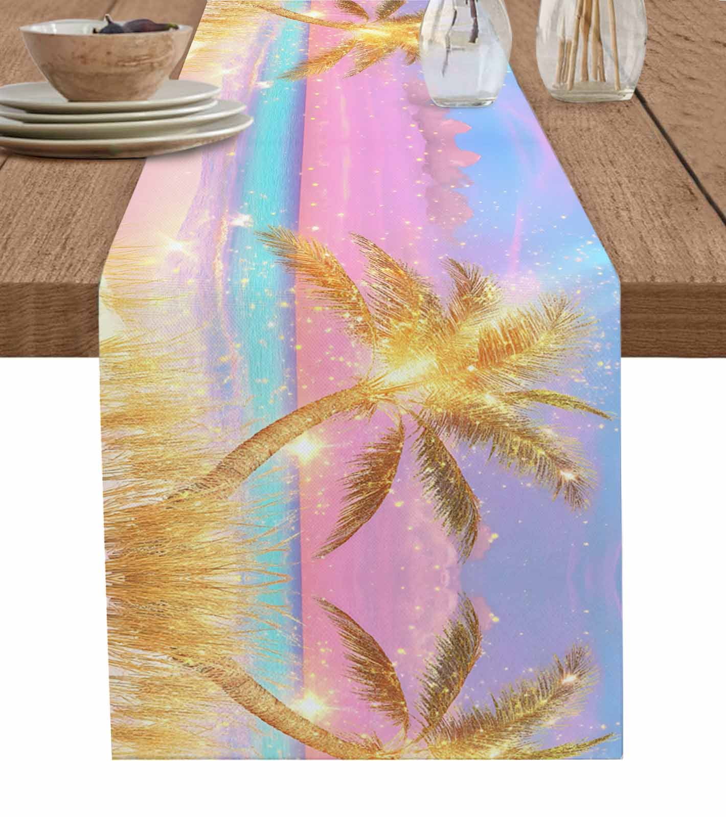 Boanket Golden Palm Tree Table Runner - 48 Inch Long, Kitchen Dining ...