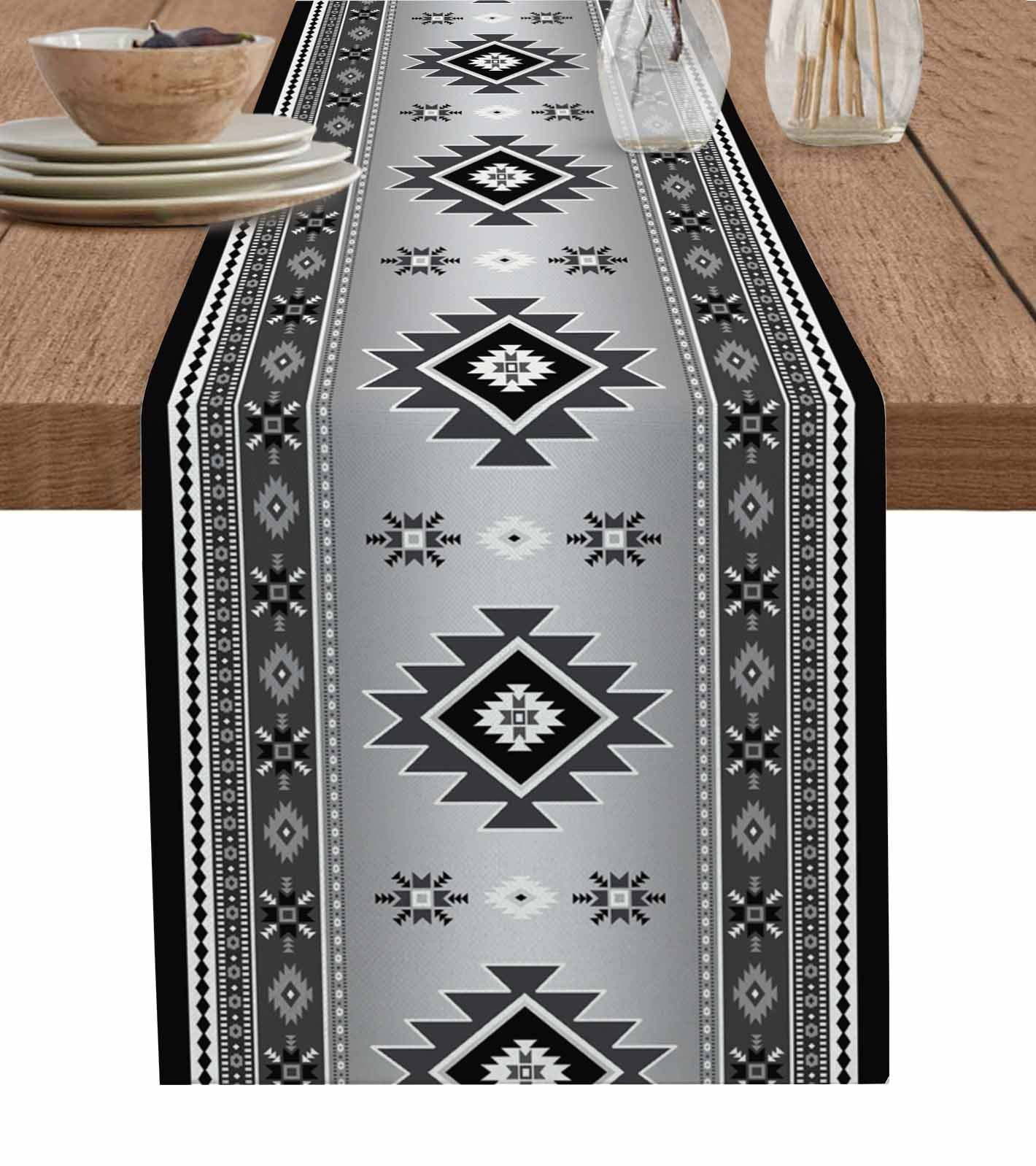 Boanket Gray Aztec Table Runner - 90 Inch Long, Kitchen Dining Table ...