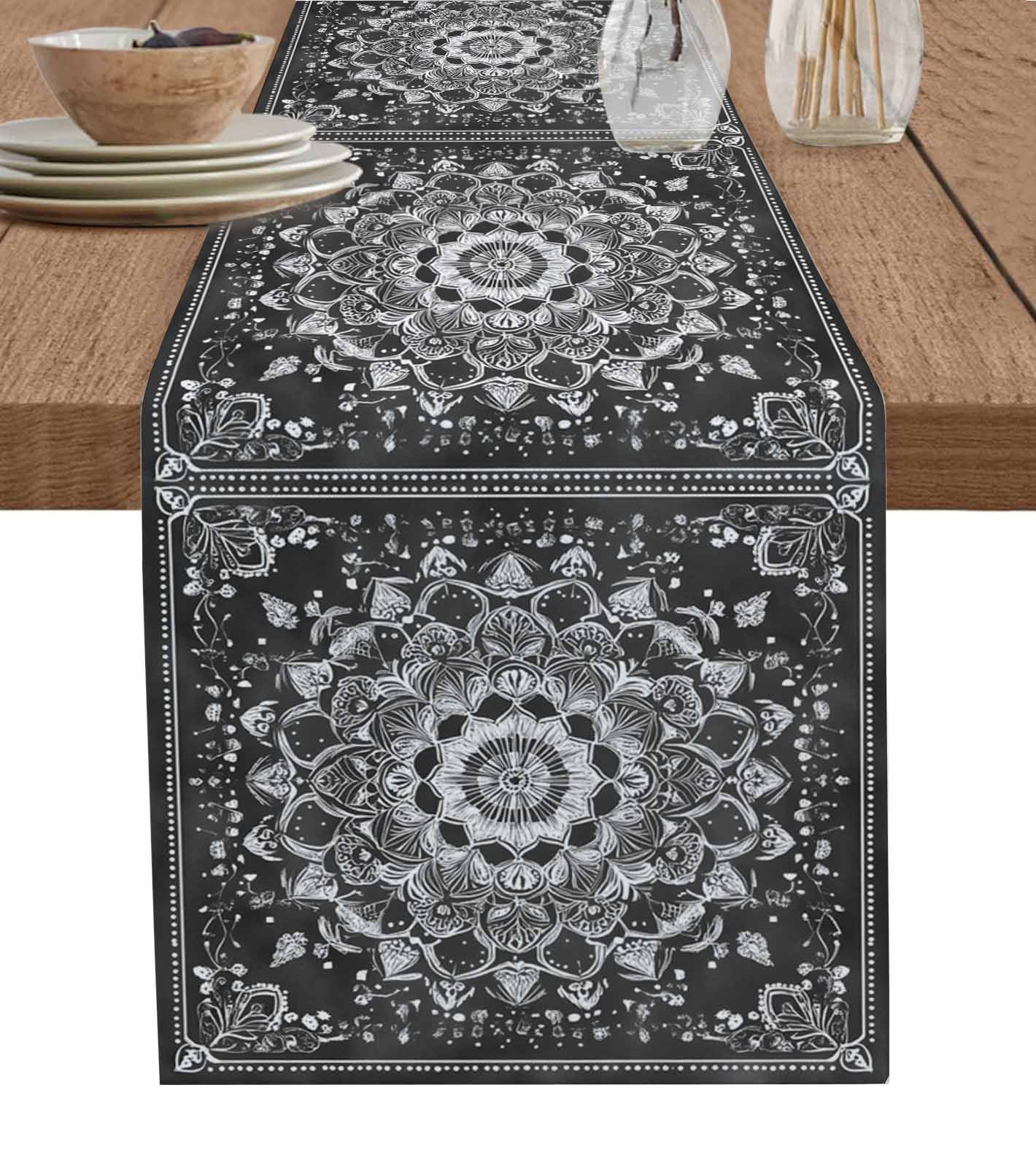 Boanket Gray Boho Floral Table Runner - 70 Inch Long, Kitchen Dining ...