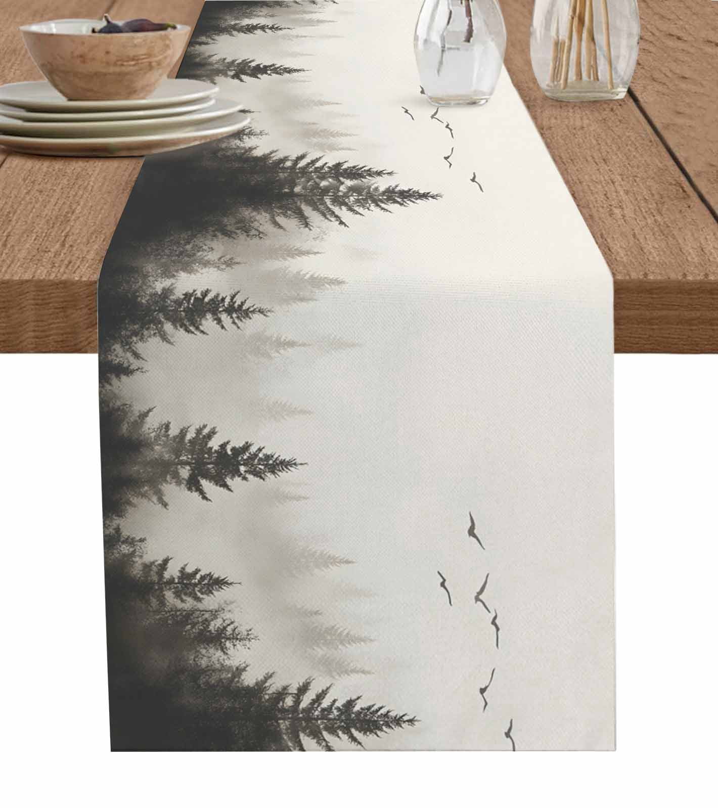Boanket Gray Mist Forest Table Runner - 48 Inch Long, Kitchen Dining ...