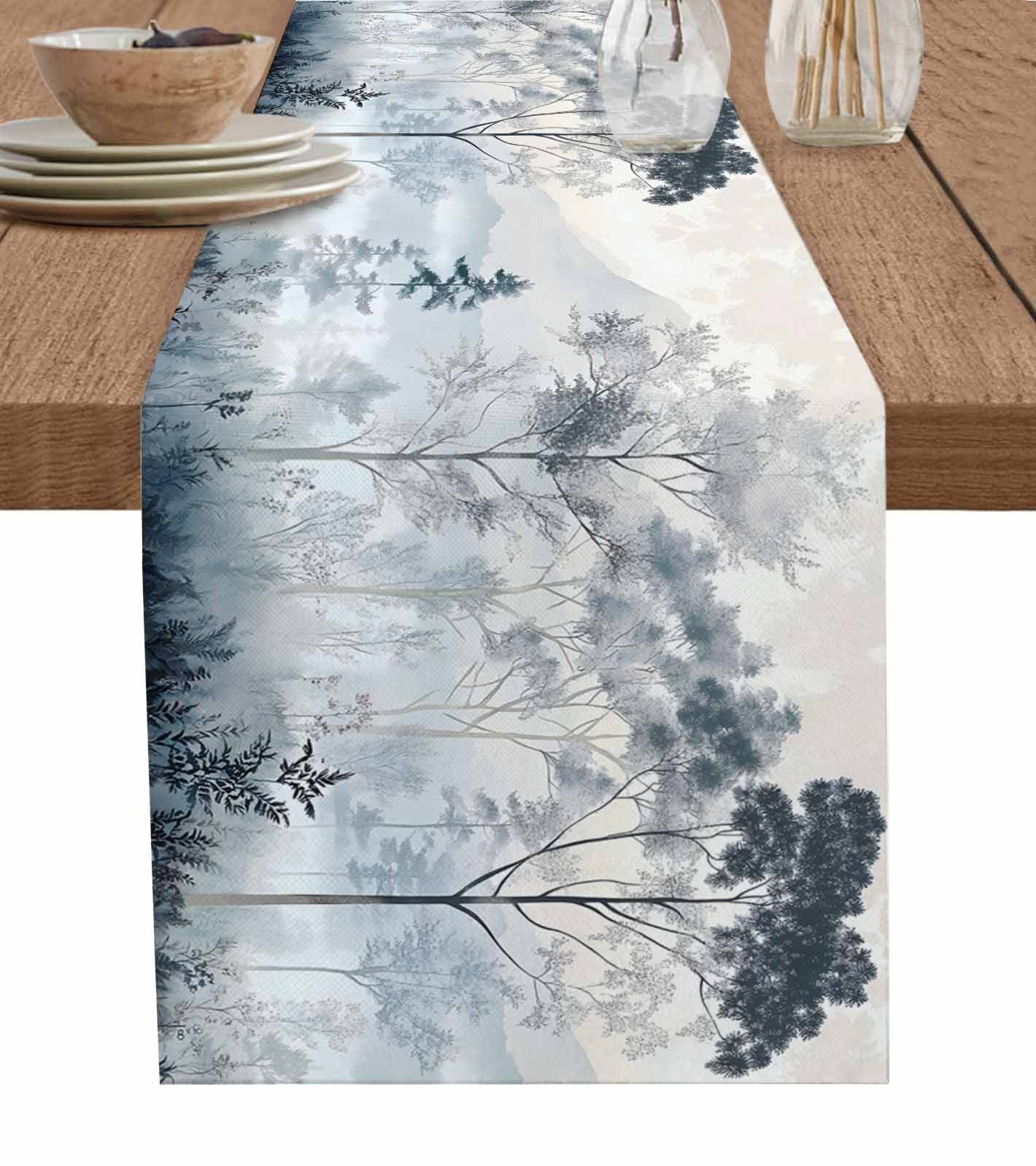 Boanket Gray Ombre Forest Table Runner - 120 Inch Long, Kitchen Dining ...