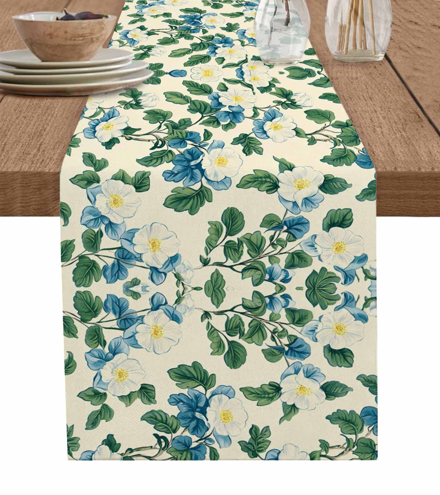 Boanket Green Blue Spring Floral Table Runner - 72 Inch Long, Kitchen ...