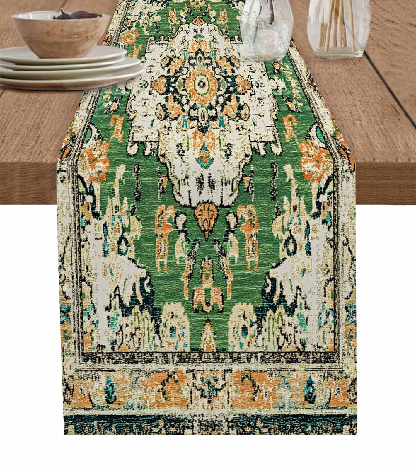 Boanket Green Boho Table Runner - 60 Inch Long, Kitchen Dining Table ...