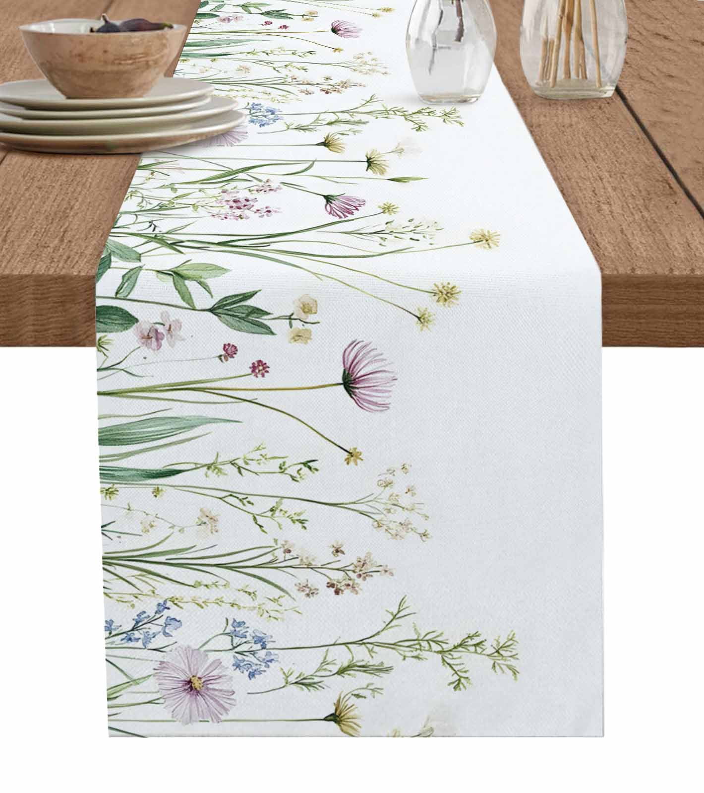 Boanket Green Botanical Floral Table Runner - 72 Inch Long, Kitchen ...