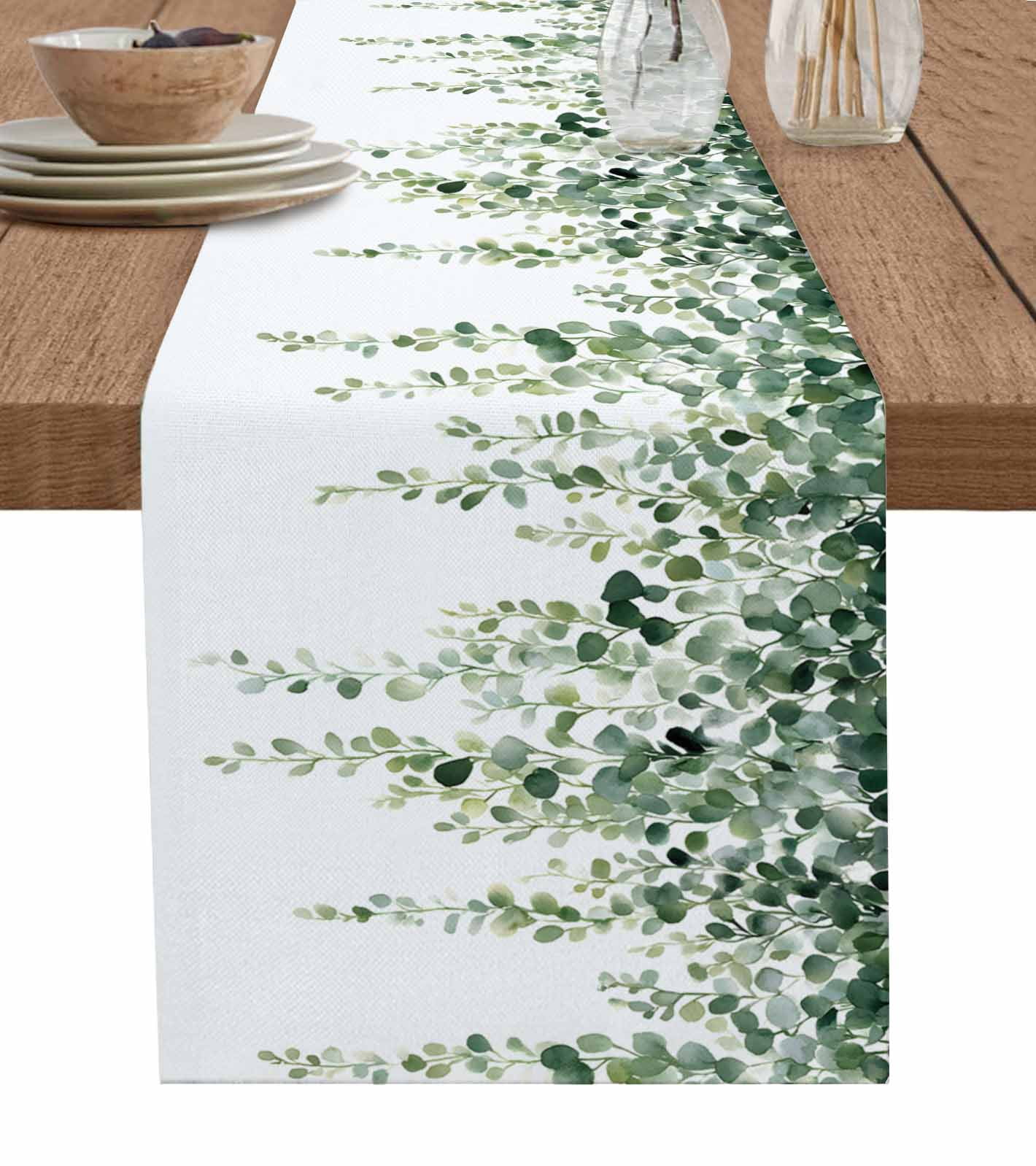 Boanket Green Eucalyptus Branches Table Runner - 90 Inch Long, Kitchen ...