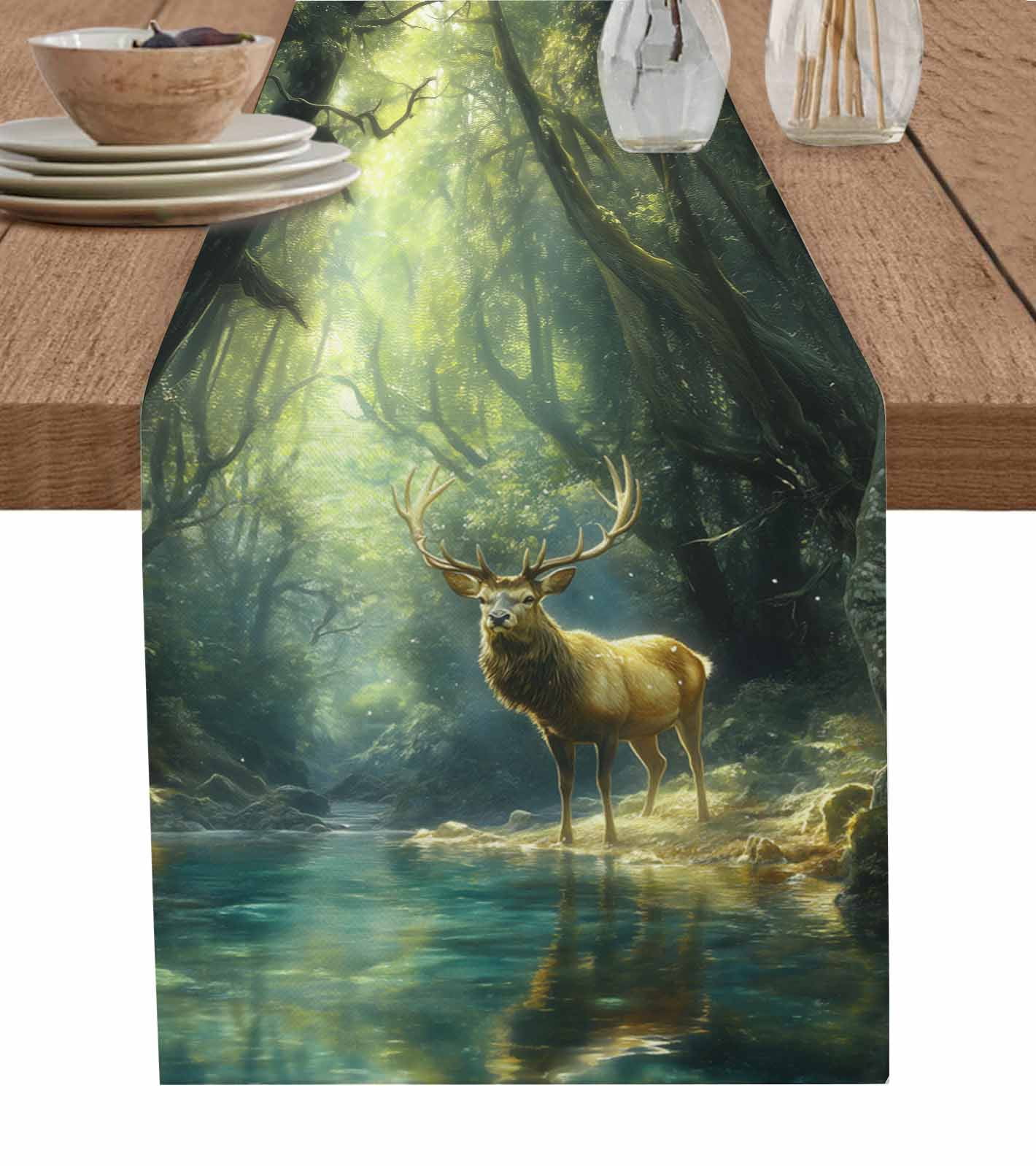 Boanket Green Forest Deer Table Runner - 90 Inch Long, Kitchen Dining ...