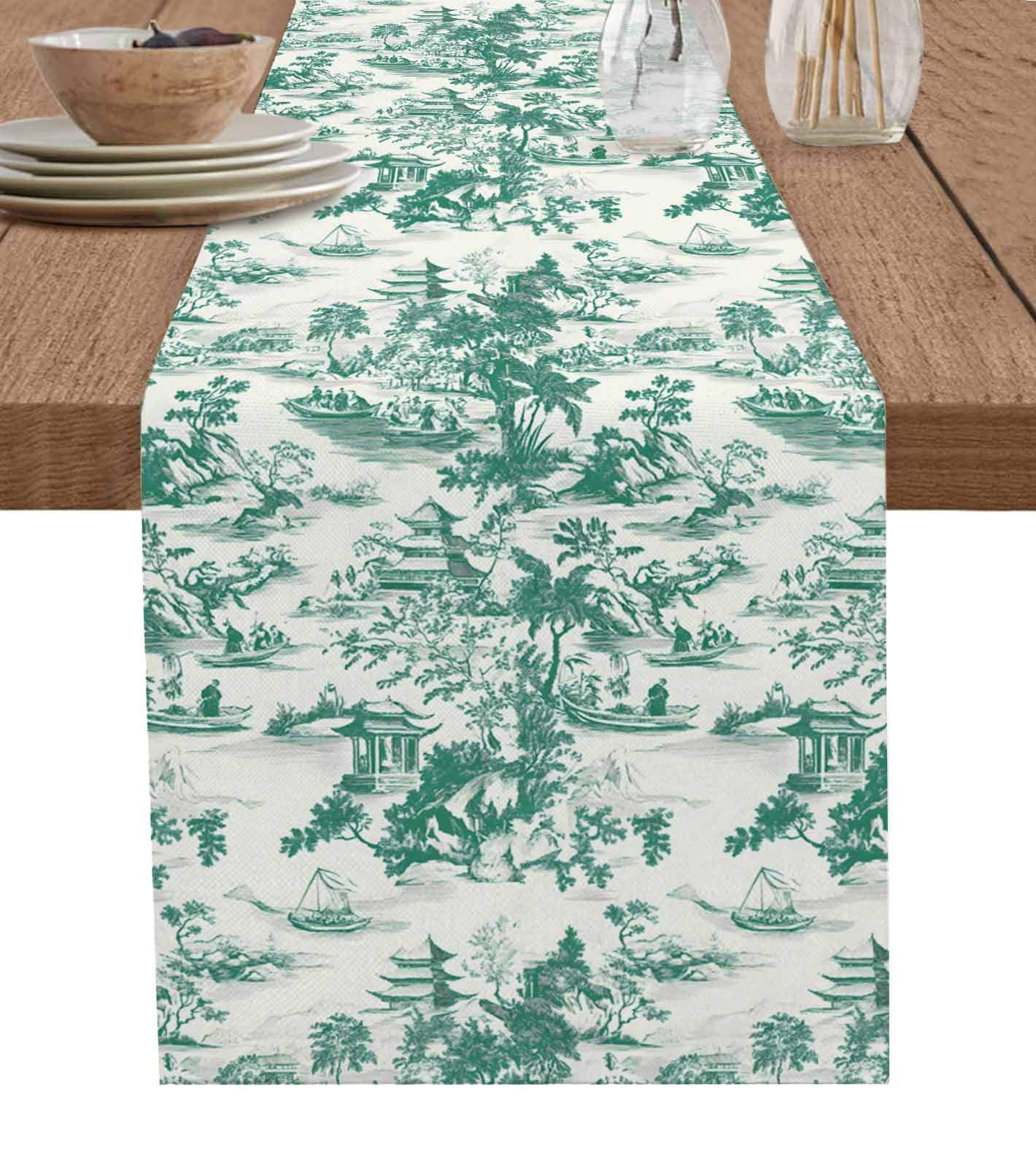 Boanket Green Garden Retro Table Runner - 90 Inch Long, Kitchen Dining ...