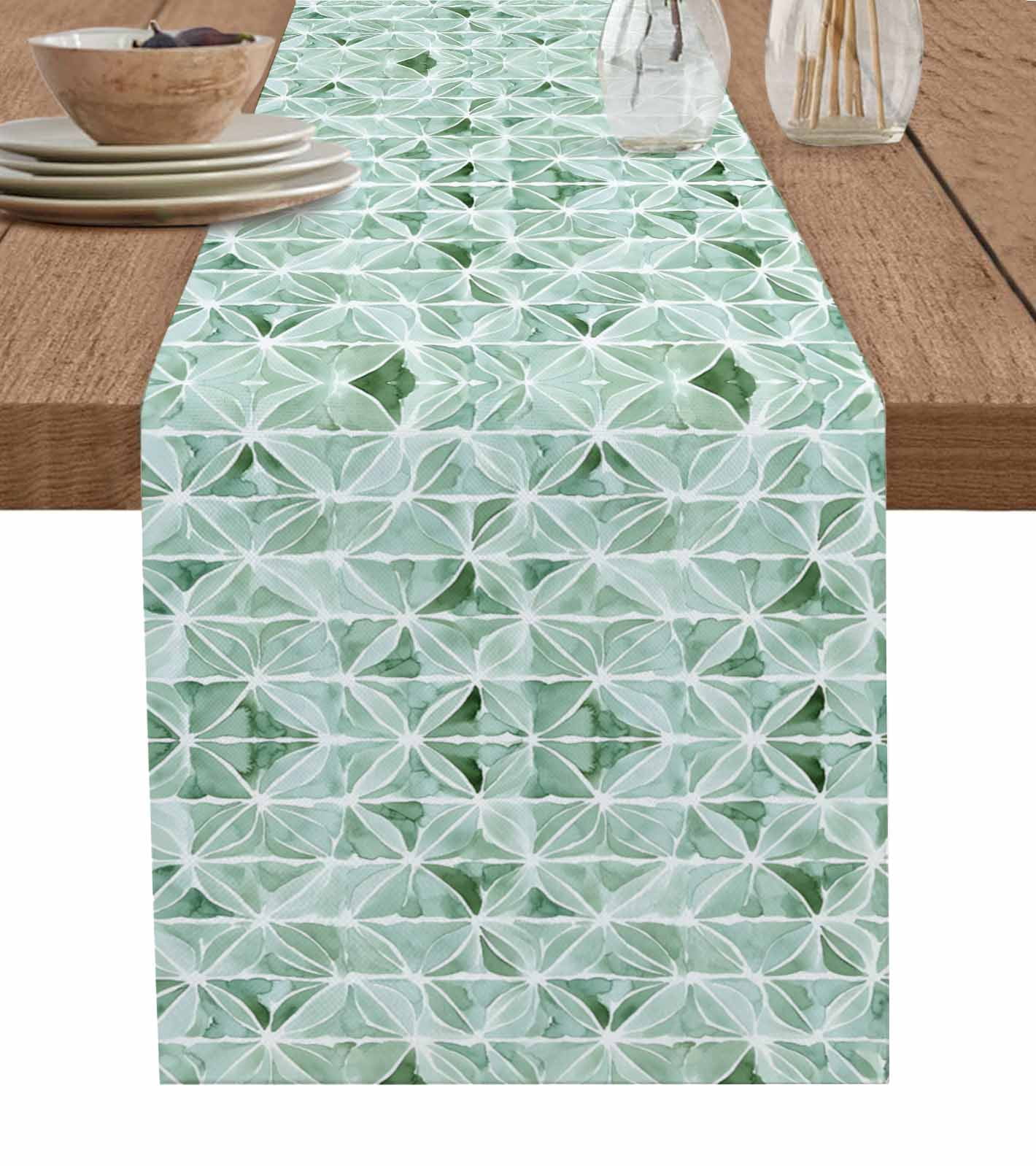 Boanket Green Geometric Table Runner - 108 Inch Long, Kitchen Dining ...