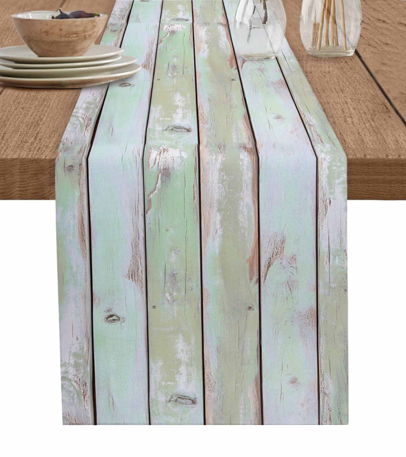 Boanket Green Grey Wooden Table Runner - 72 Inch Long, Kitchen Dining ...
