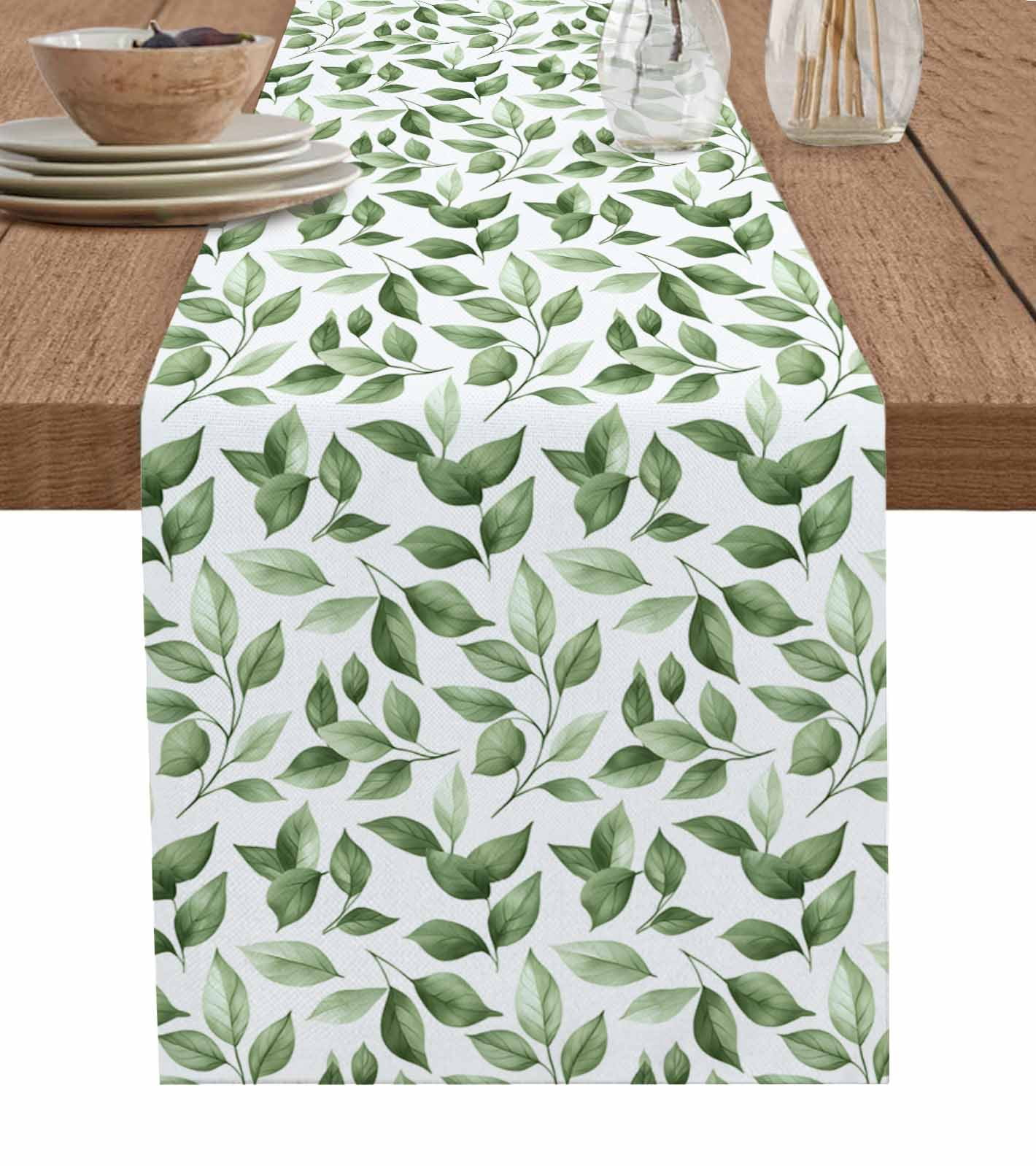 Boanket Green Leaf Table Runner - 72 Inch Long, Kitchen Dining Table ...