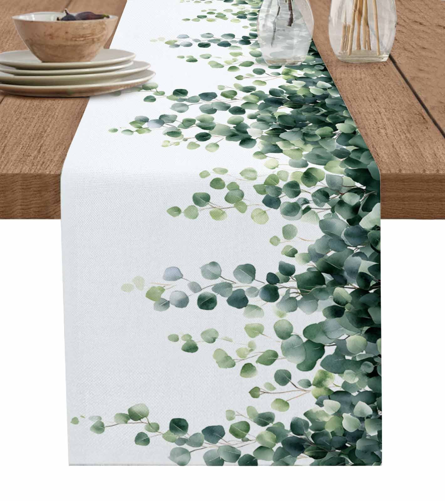 Boanket Green Leaves Table Runner - 108 Inch Long, Kitchen Dining Table ...