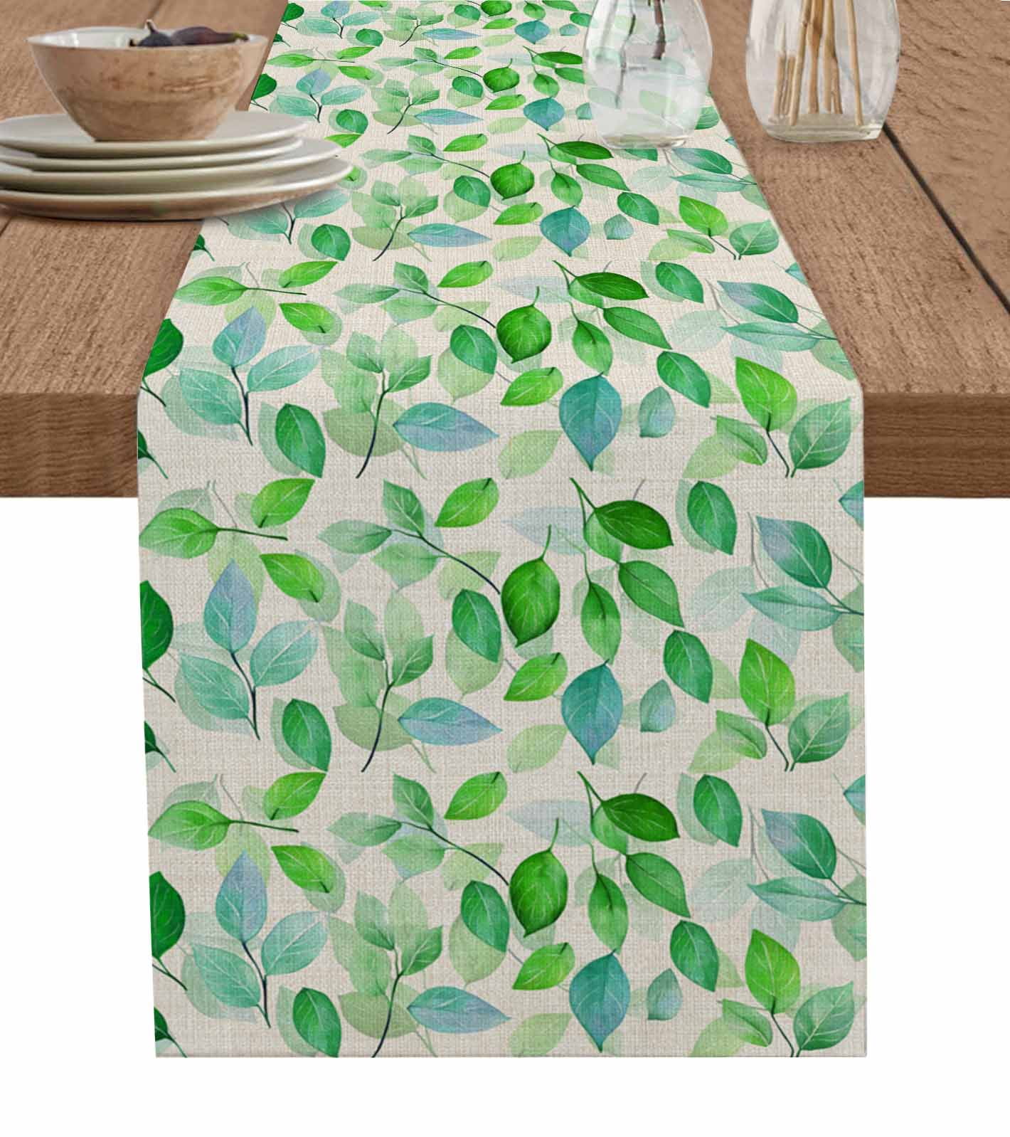 Boanket Green Leaves Table Runner - 72 Inch Long, Kitchen Dining Table ...