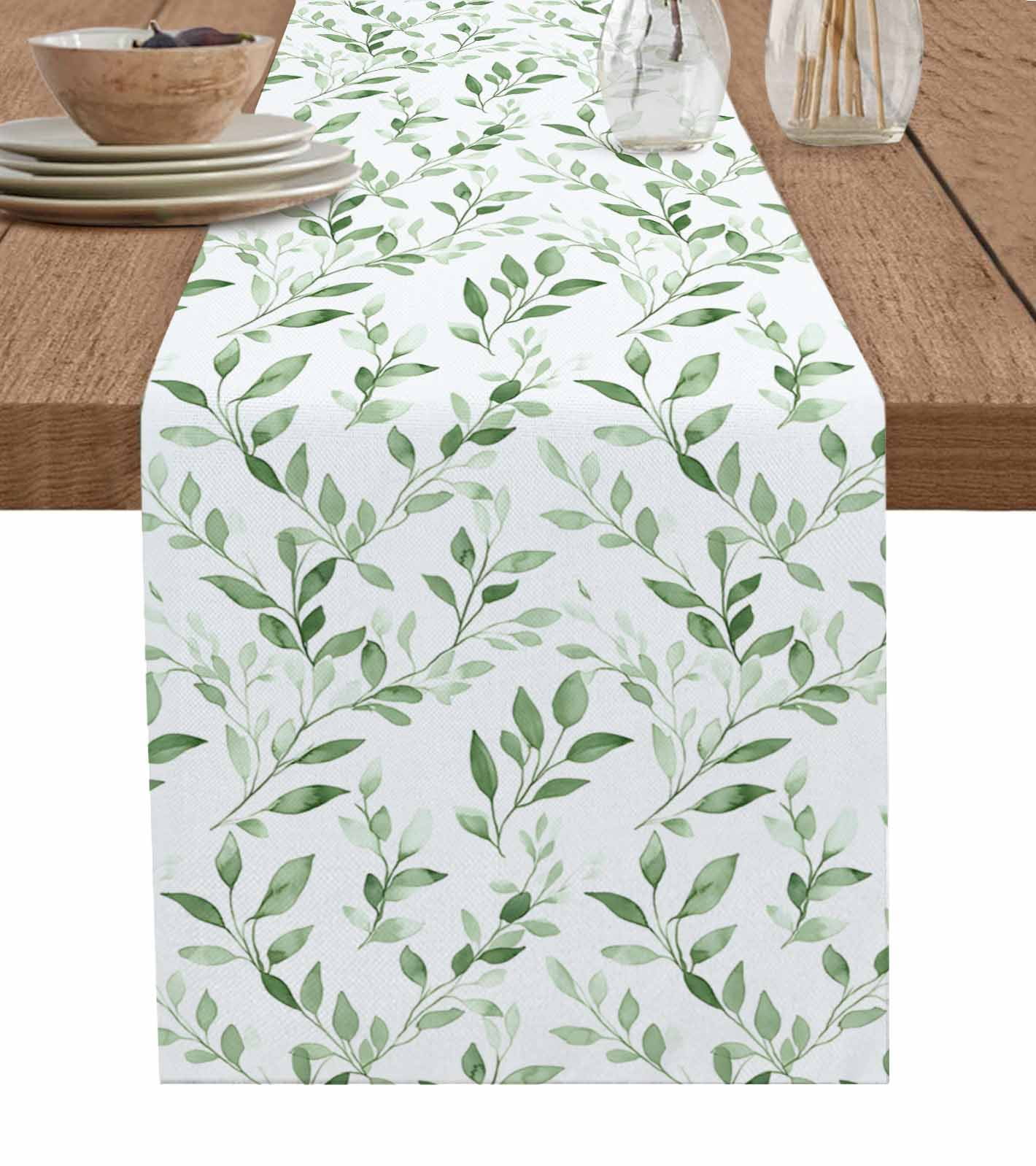 Boanket Green Leaves Table Runner - 72 Inch Long, Kitchen Dining Table ...