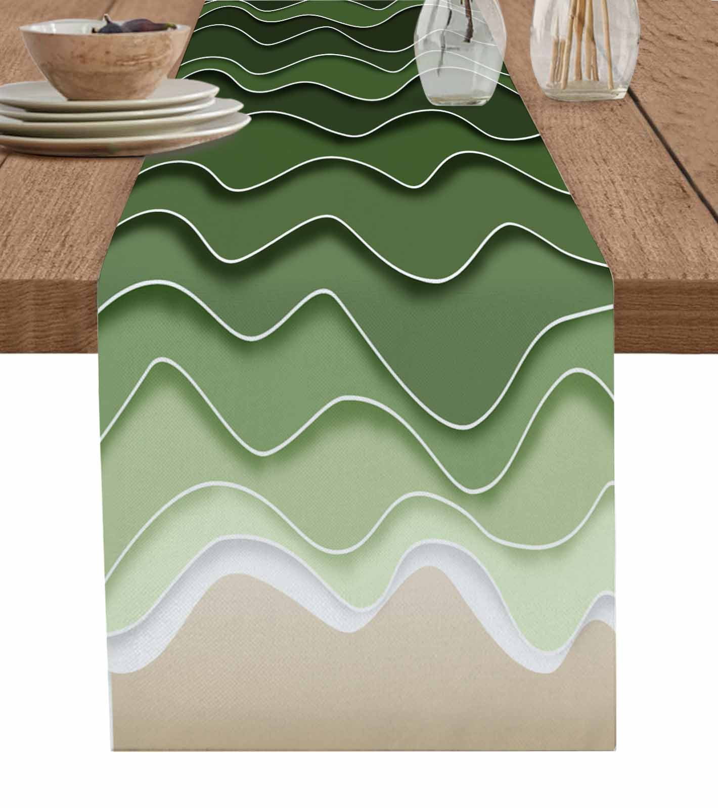 Boanket Green Ocean Waves Table Runner - 48 Inch Long, Kitchen Dining Table Runner Dresser ...