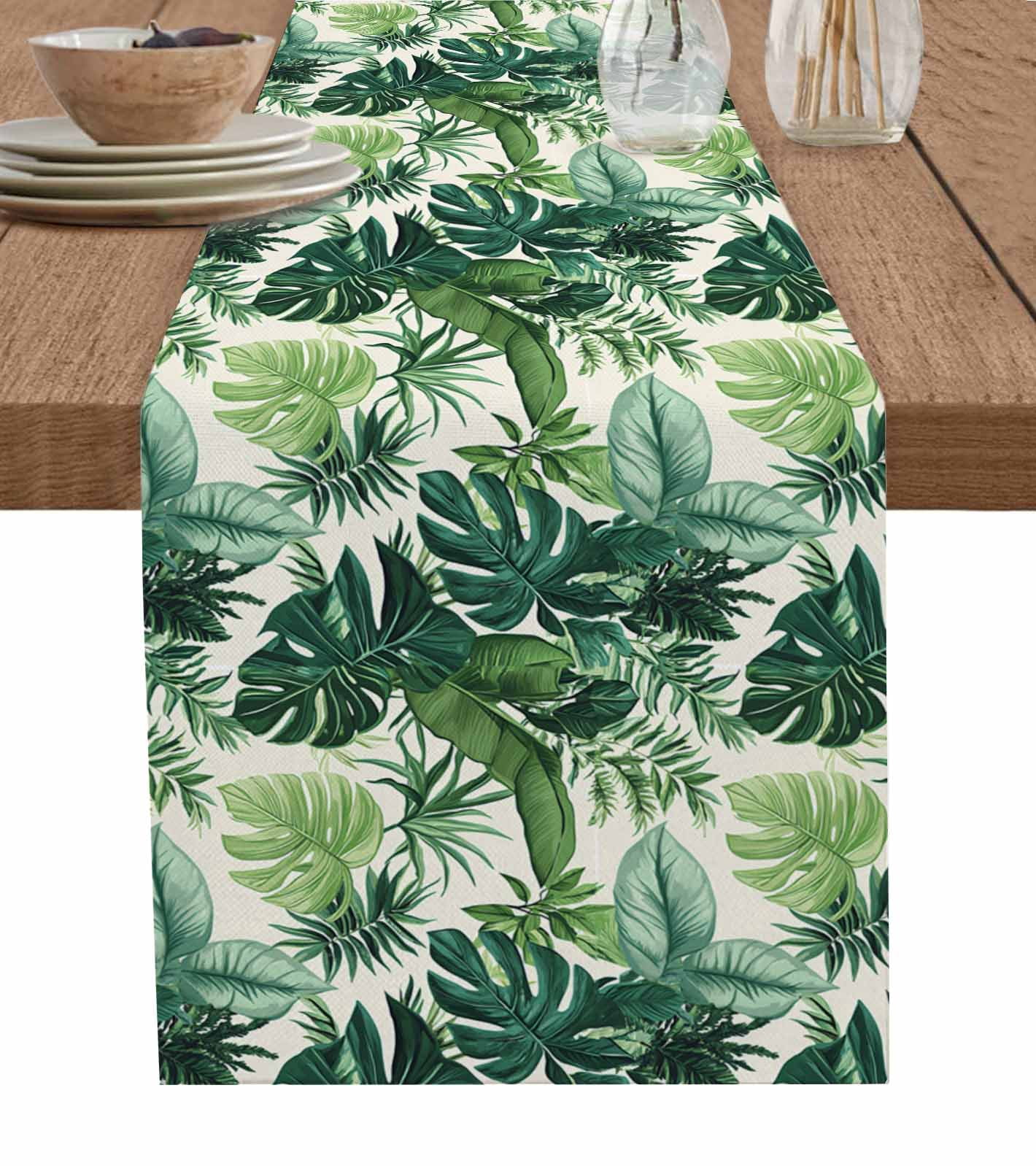 Boanket Green Palm Leaf Table Runner - 120 Inch Long, Kitchen Dining ...