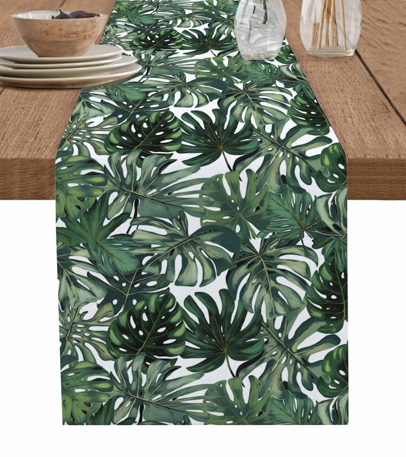 Boanket Green Palm Leaves Table Runner - 70 Inch Long, Kitchen Dining ...