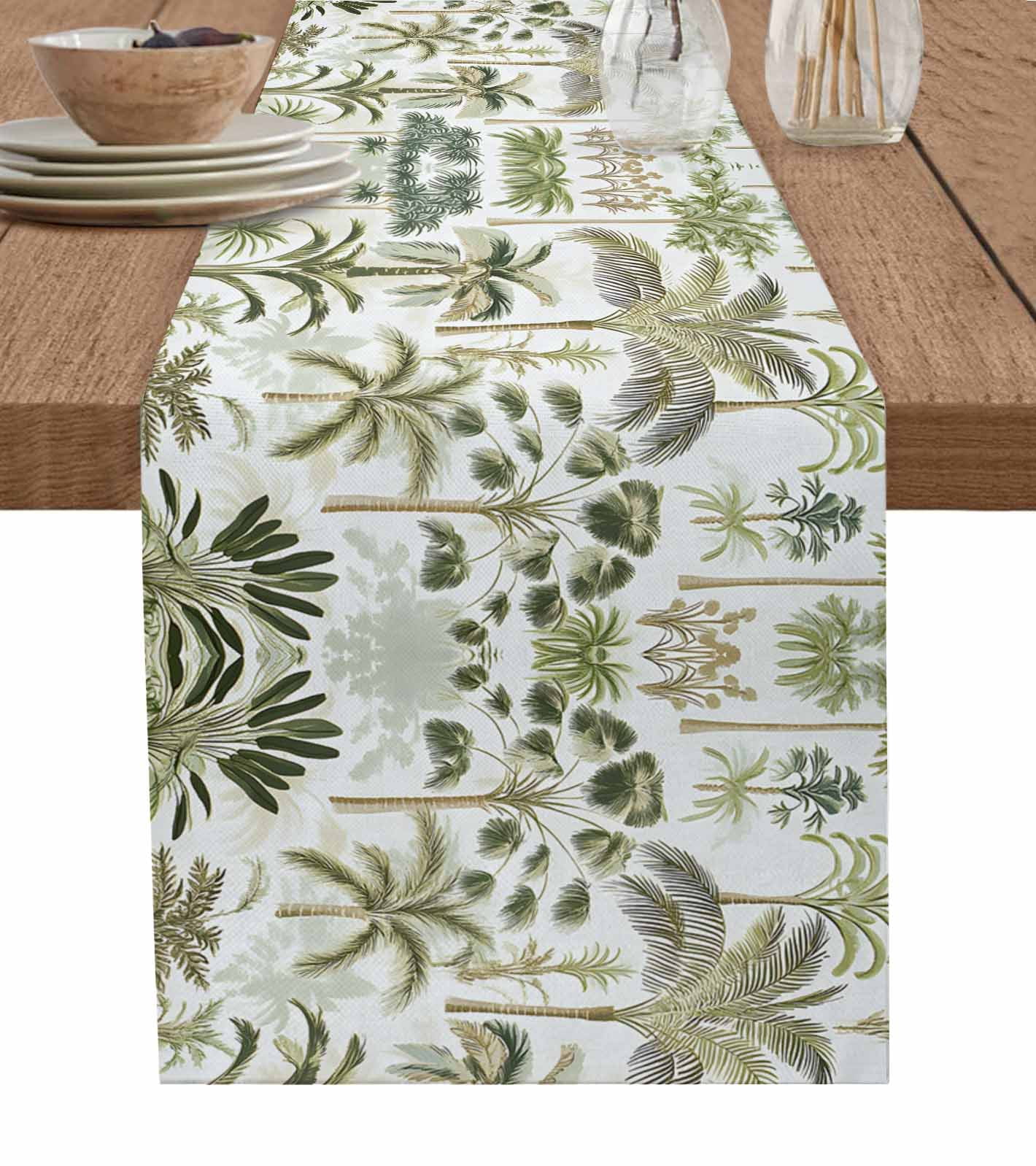 Boanket Green Palm Tree Tropical Table Runner - 70 Inch Long, Kitchen ...