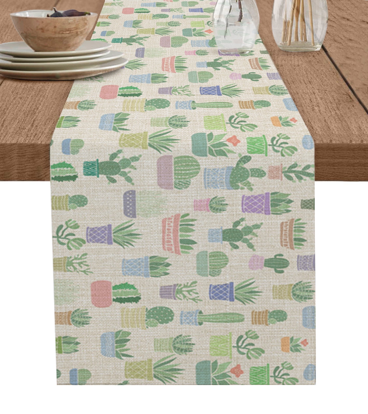 Boanket Green Succulents Cactus Table Runner - 48 Inch Long, Kitchen Dining Table Runner Dresser ...