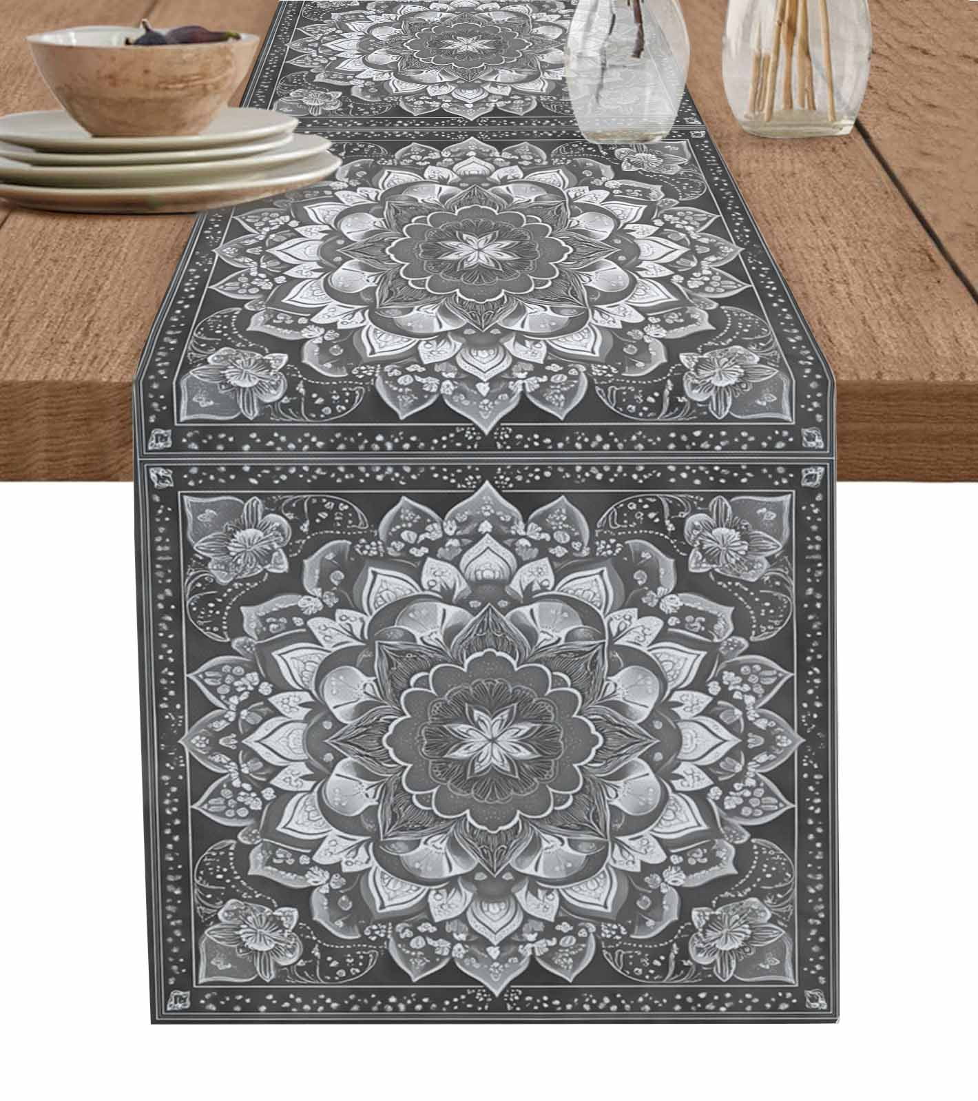 Boanket Grey Boho Table Runner - 70 Inch Long, Kitchen Dining Table ...