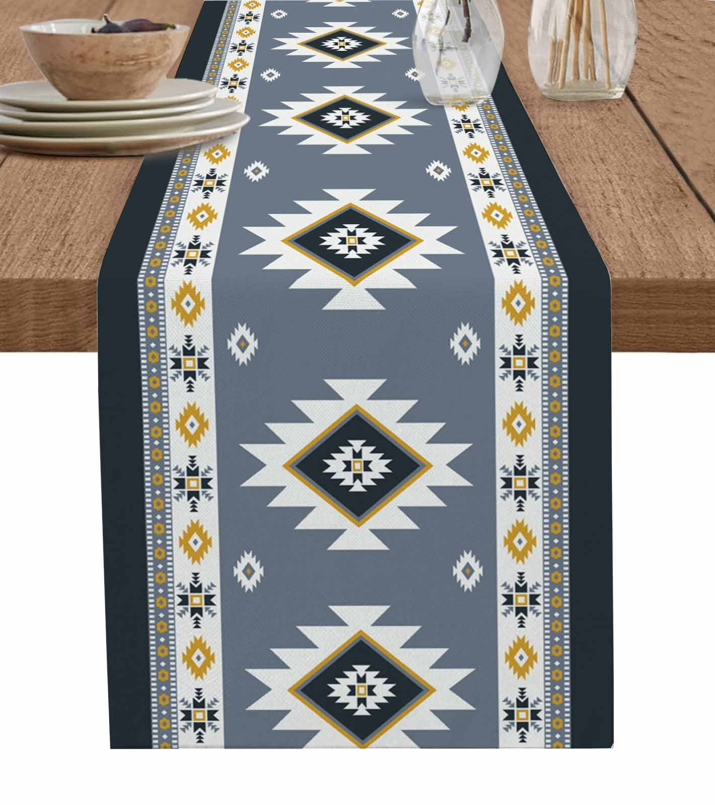 Boanket Grey Geometric Table Runner - 120 Inch Long, Kitchen Dining ...