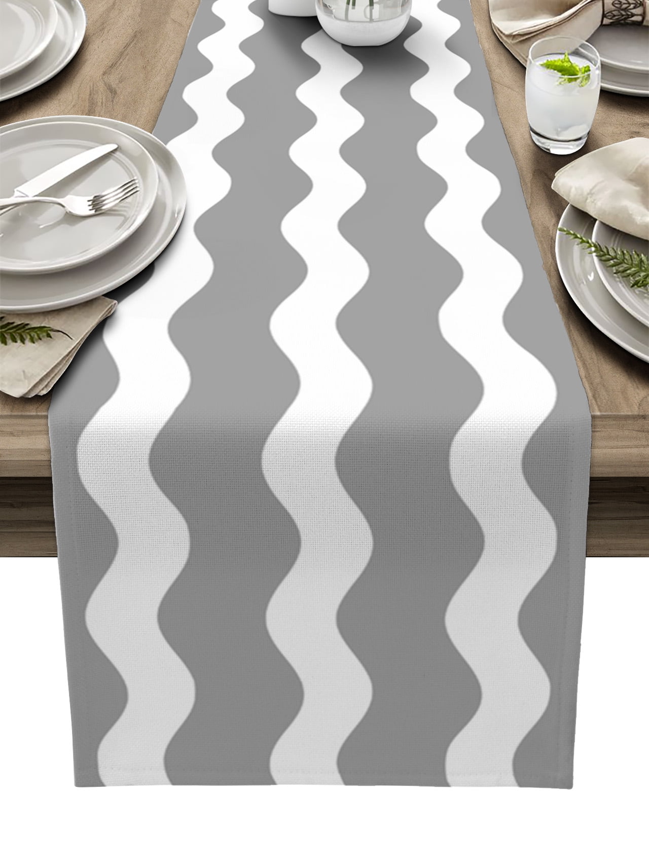 Boanket Grey Ripple Table Runner - 108 Inch Long, Kitchen Dining Table ...